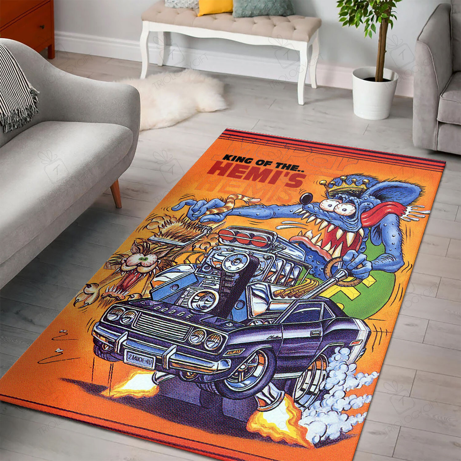 Rat Fink King Of The Hemi's Rat Fink Rug Hot Rod Rug for Garage - Bluefink
