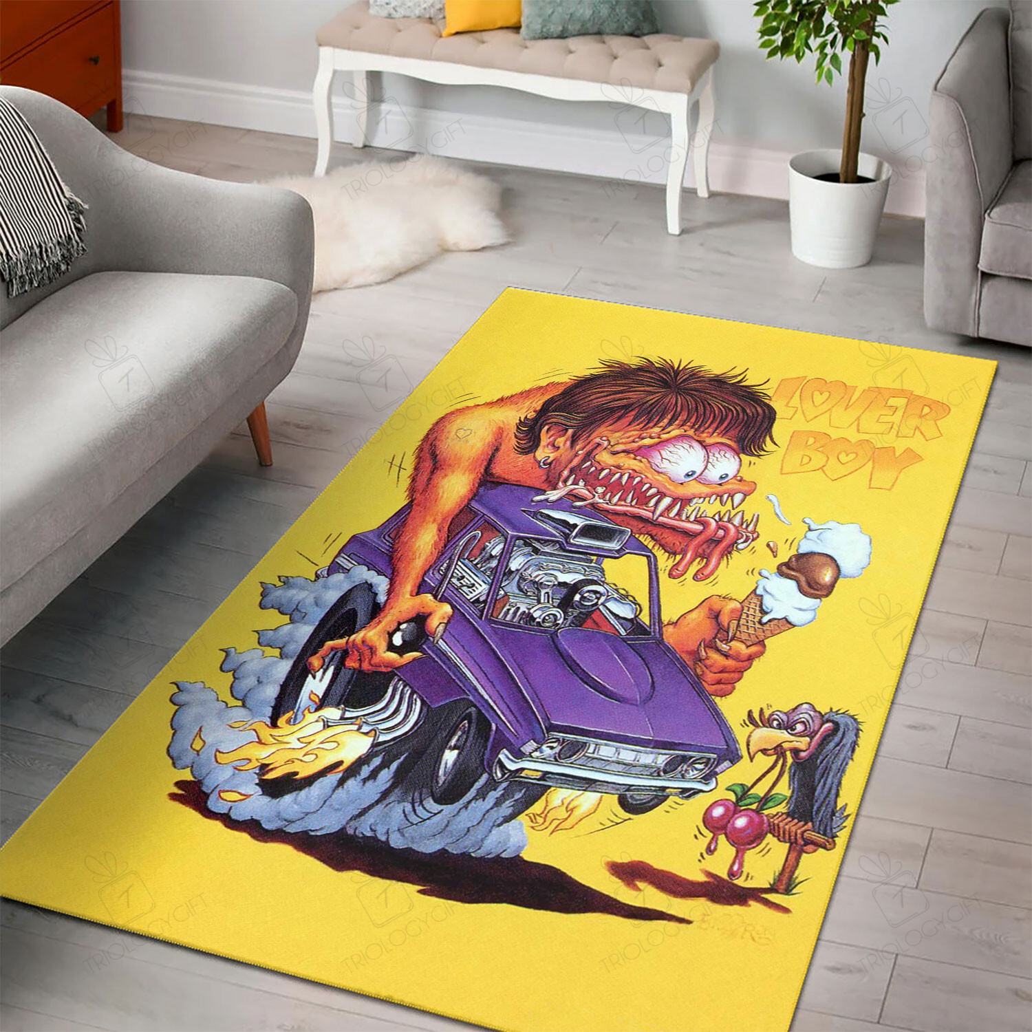 Rat Fink Lover Boy Rat Fink Rug Hot Rod Rug for Garage - Bluefink