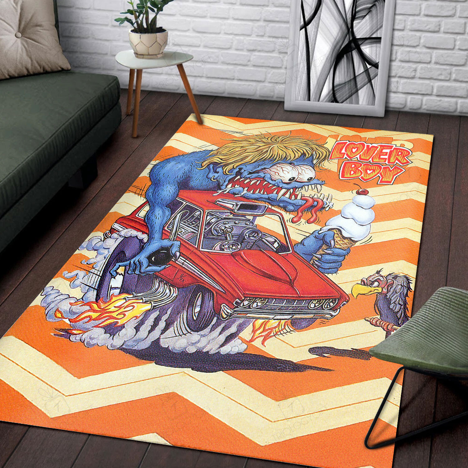 Rat Fink Lover Boy Rug Hot Rod Rug for Garage - Bluefink