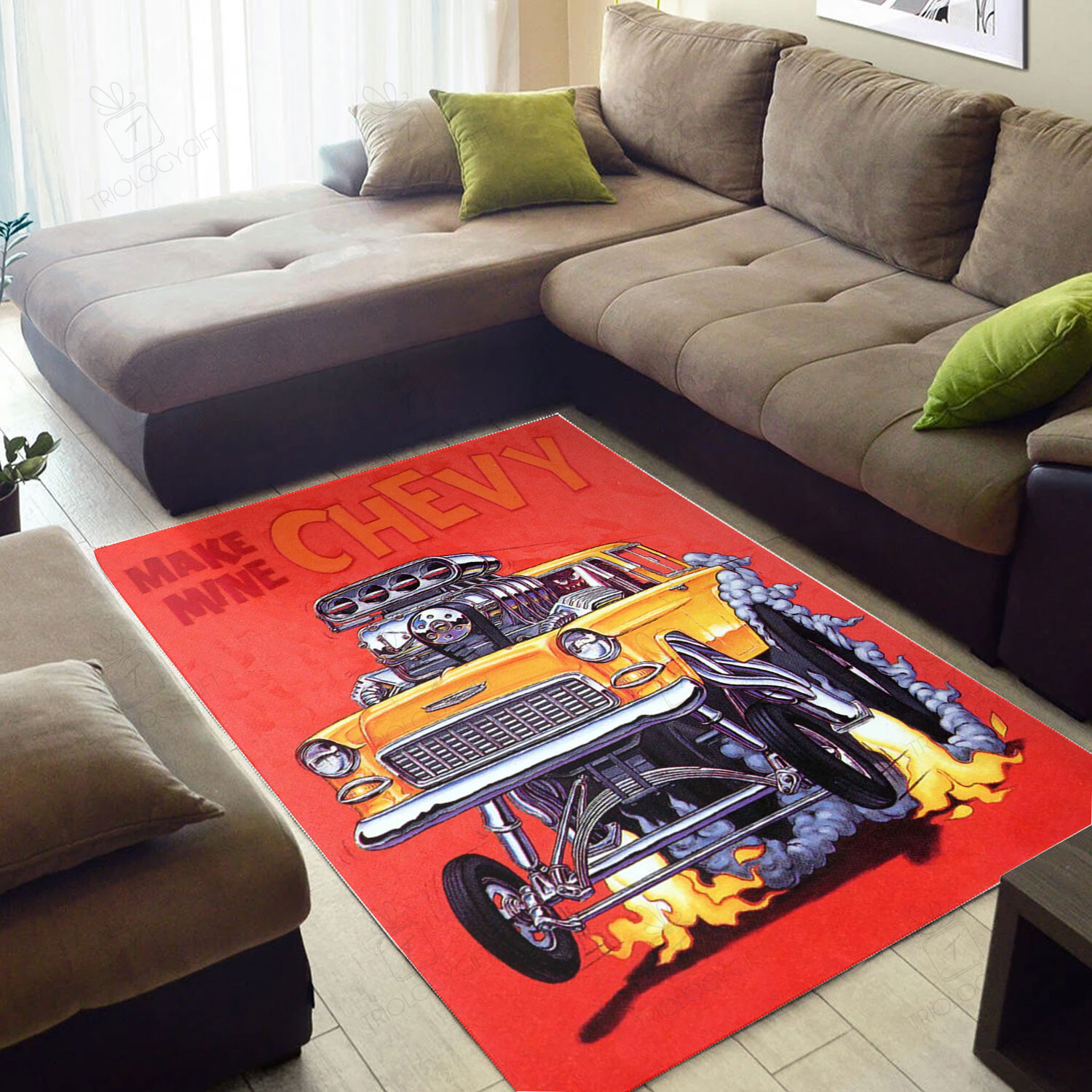 Rat Fink Make Mine Chevy Rat Fink Rug Hot Rod Rug for Garage - Bluefink