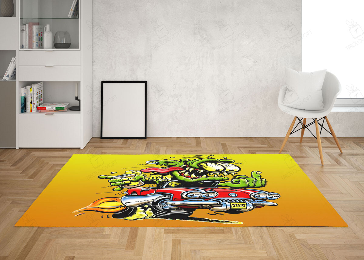 Rat Fink Muscle Car Hot Rod Area Rug Hot Rod Rug for Garage - Bluefink