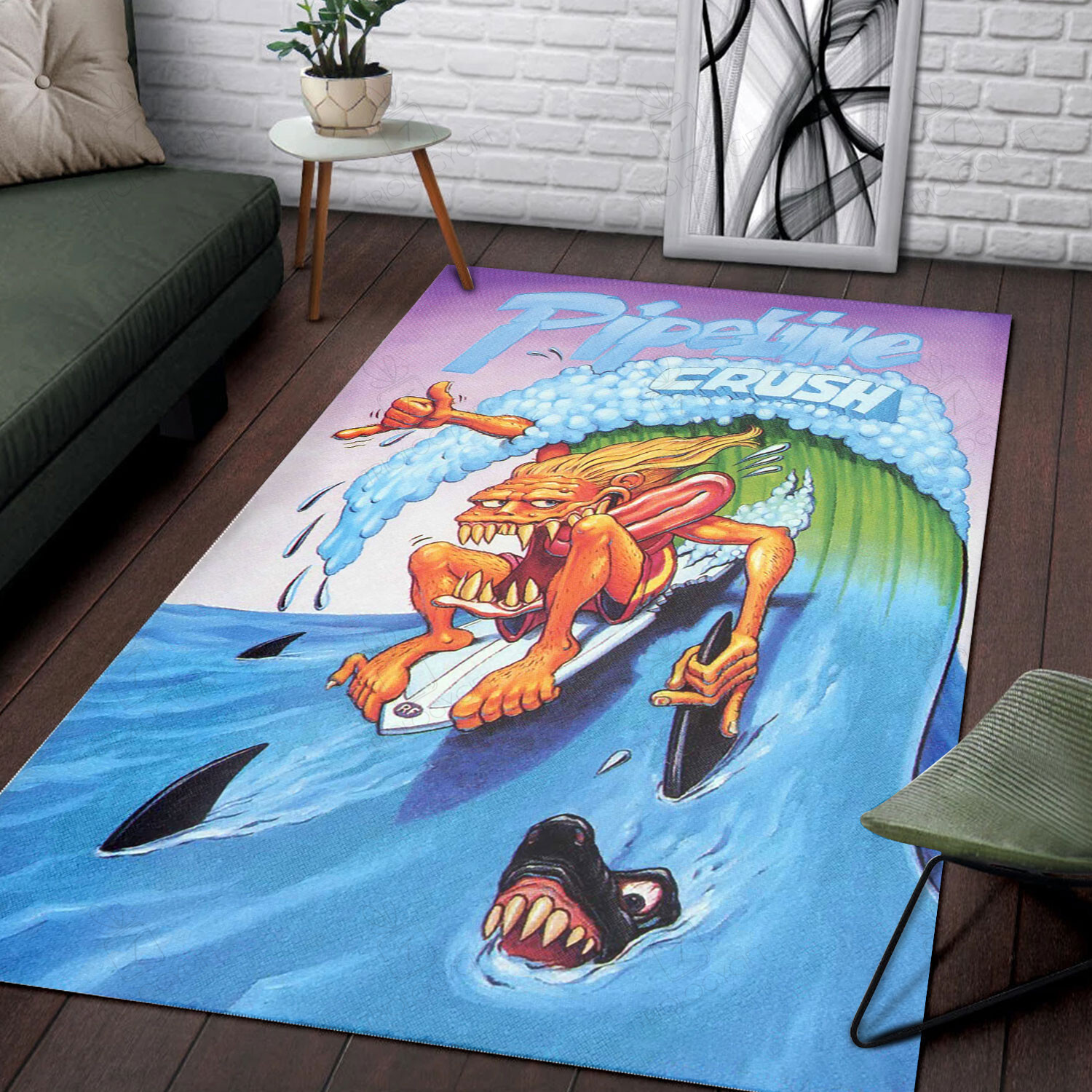Rat Fink Pipeline Crush Skateboard Rug Hot Rod Rug for Garage - Bluefink