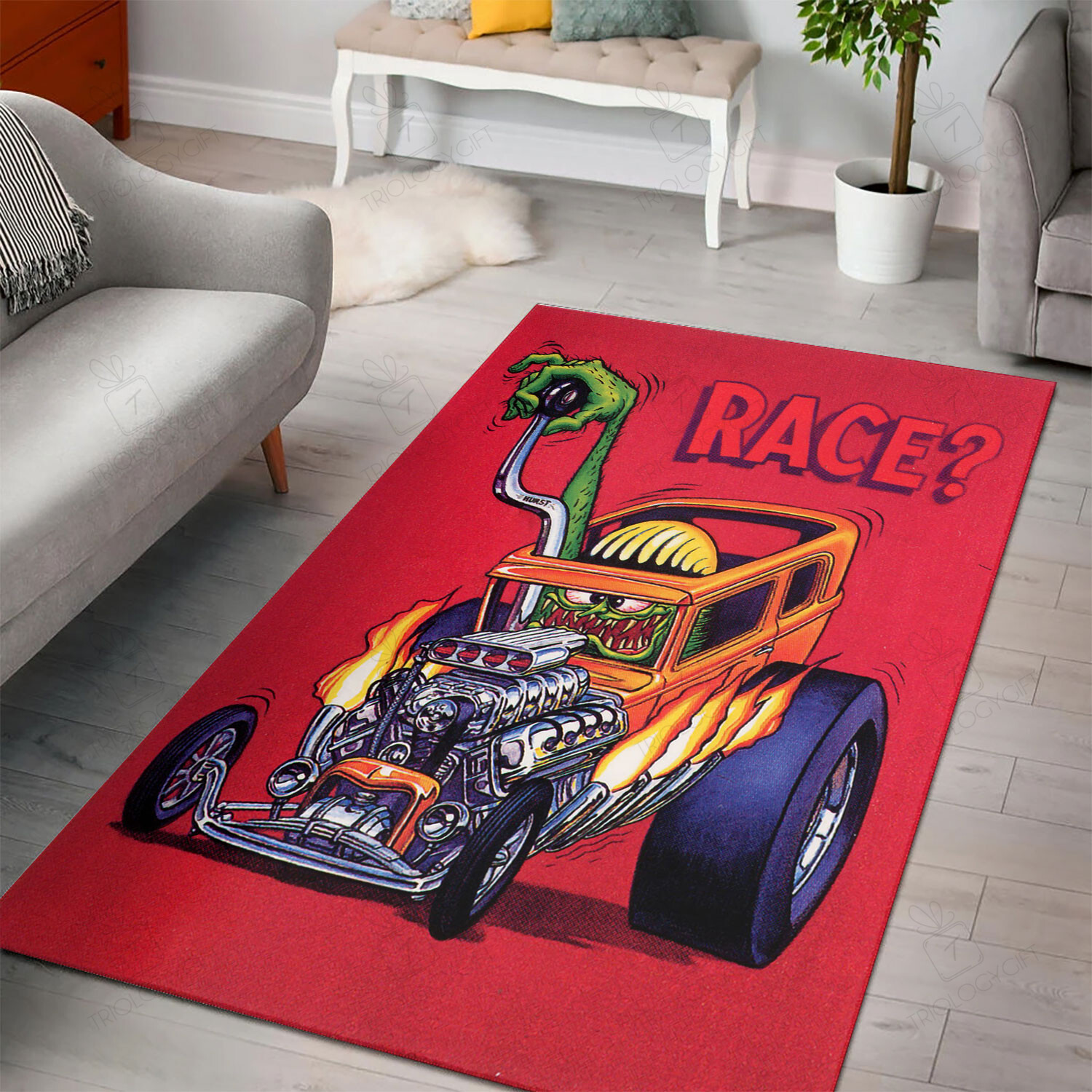 Rat Fink Race Hot Rod Area Rug Hot Rod Rug for Garage - Bluefink