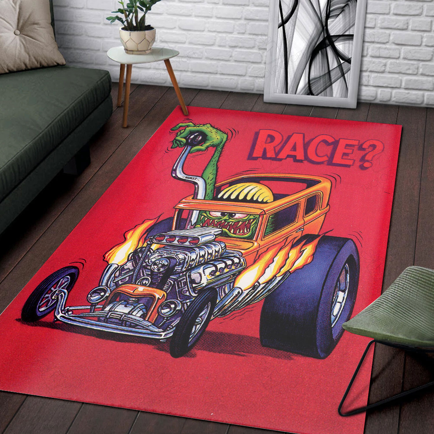 Rat Fink Race Hot Rod Area Rug Hot Rod Rug for Garage - Bluefink