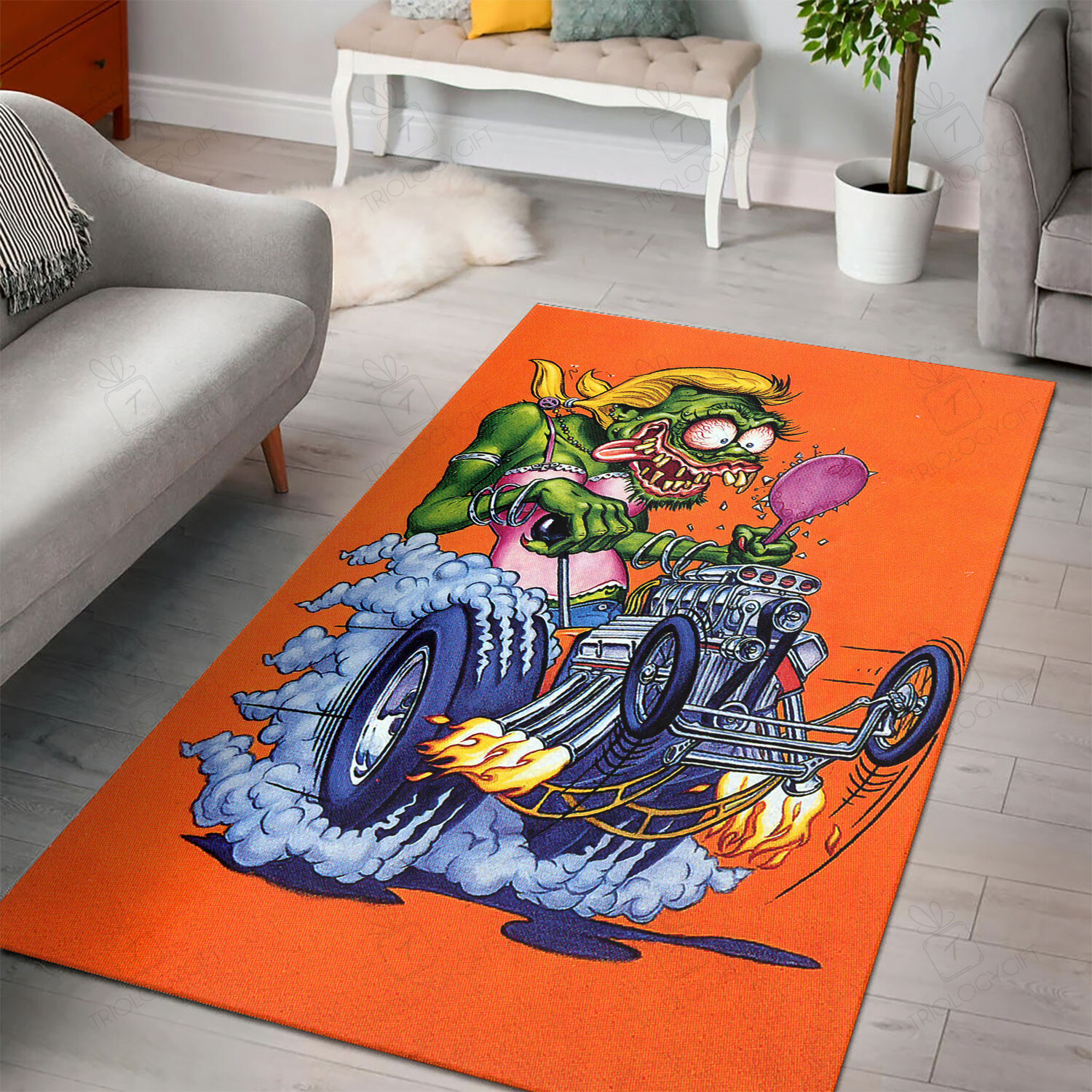 Rat Fink Racing Rat Fink Rug Hot Rod Rug for Garage - Bluefink