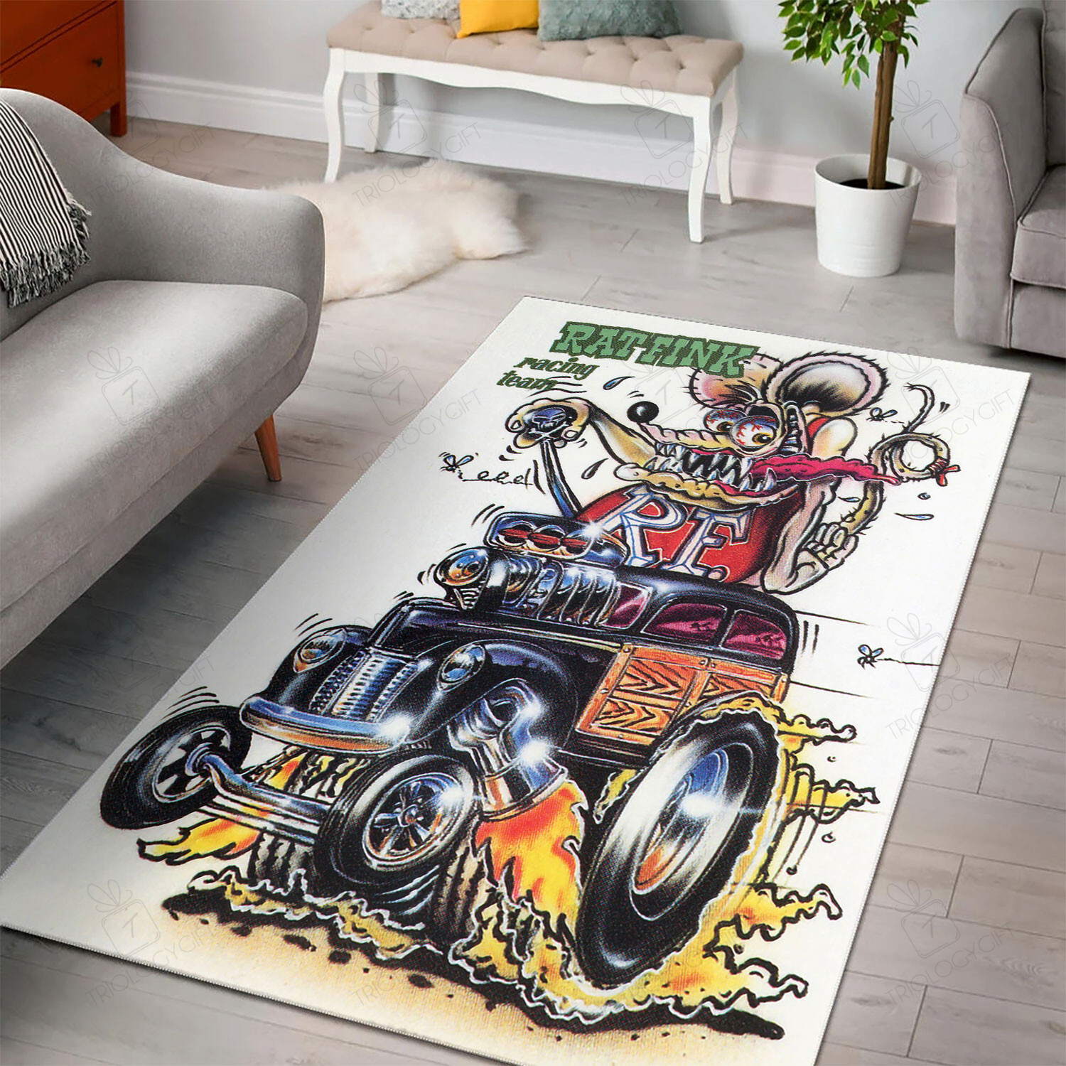 Rat Fink Racing Team Hot Rod Area Rug Hot Rod Rug for Garage - Bluefink