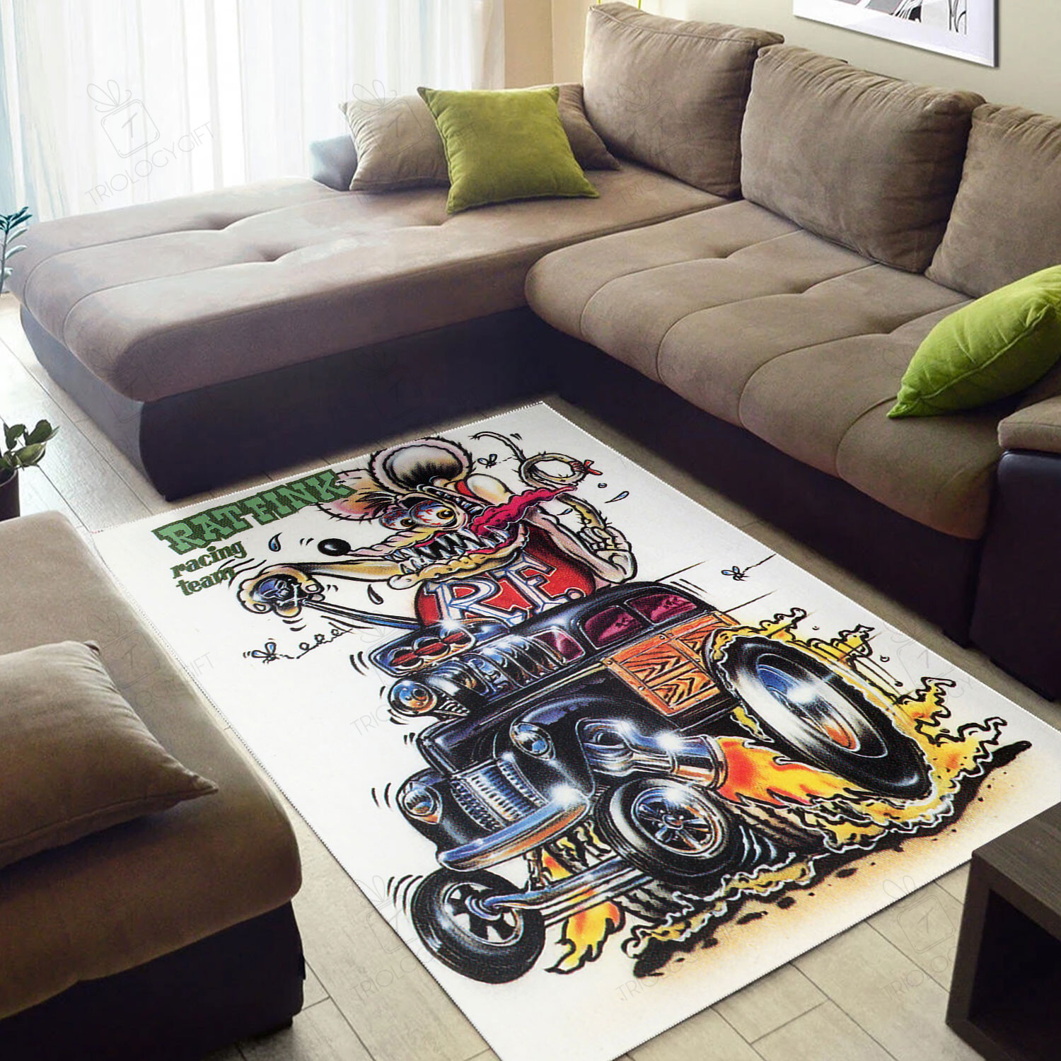Rat Fink Racing Team Hot Rod Area Rug Hot Rod Rug for Garage - Bluefink