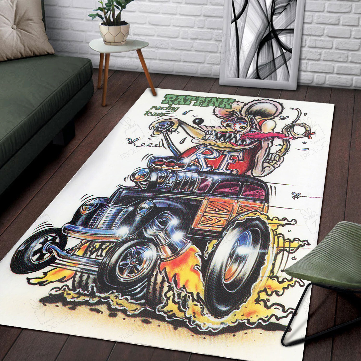 Rat Fink Racing Team Hot Rod Area Rug Hot Rod Rug for Garage - Bluefink
