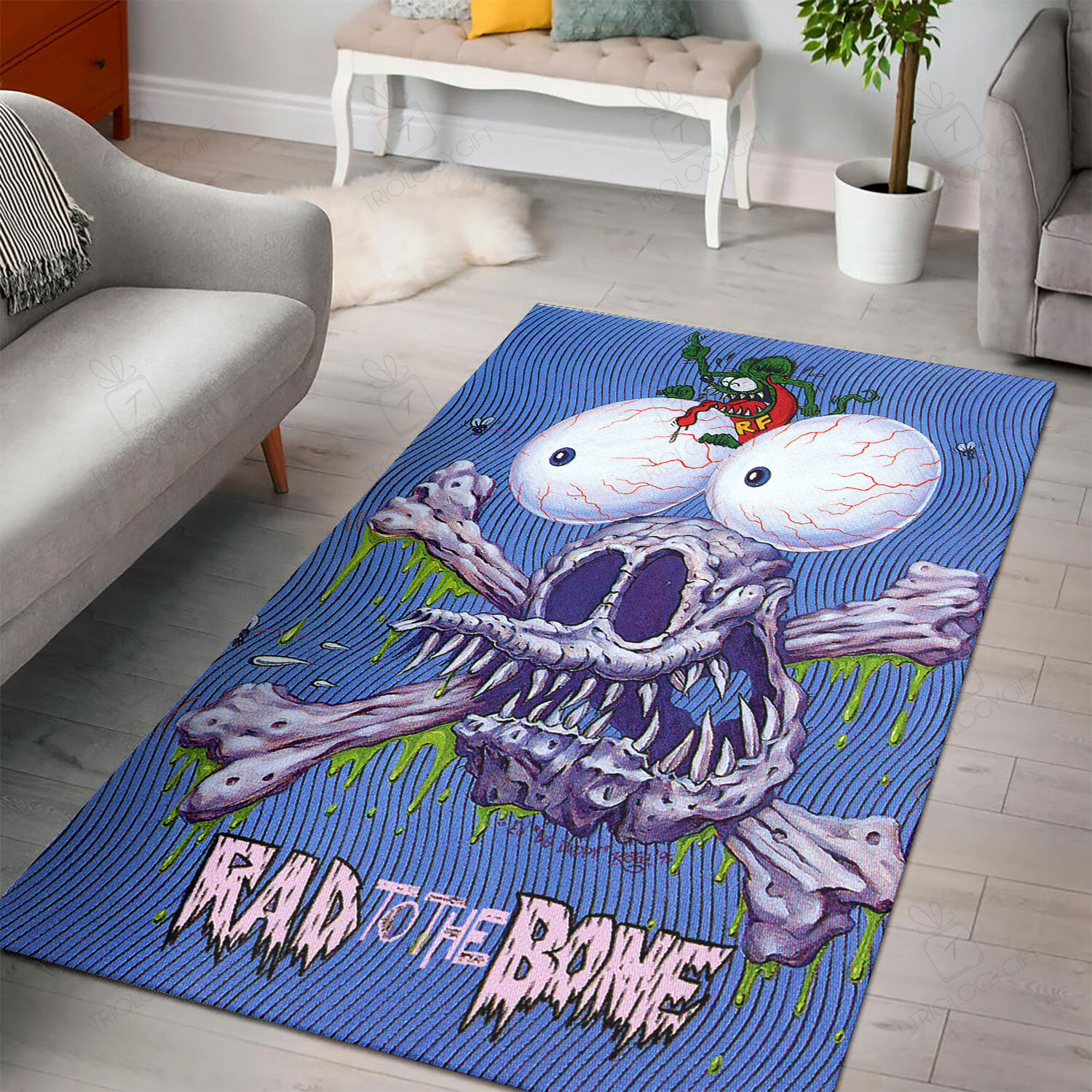 Rat Fink Rad To The Bone Rug Hot Rod Rug for Garage - Bluefink