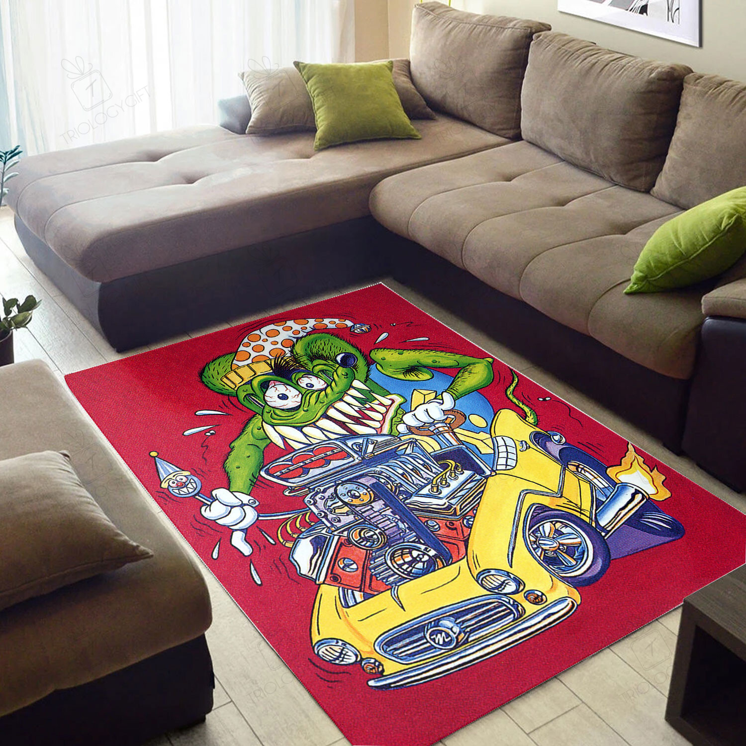 Rat Fink Riding Rat Fink Rug Hot Rod Rug for Garage - Bluefink