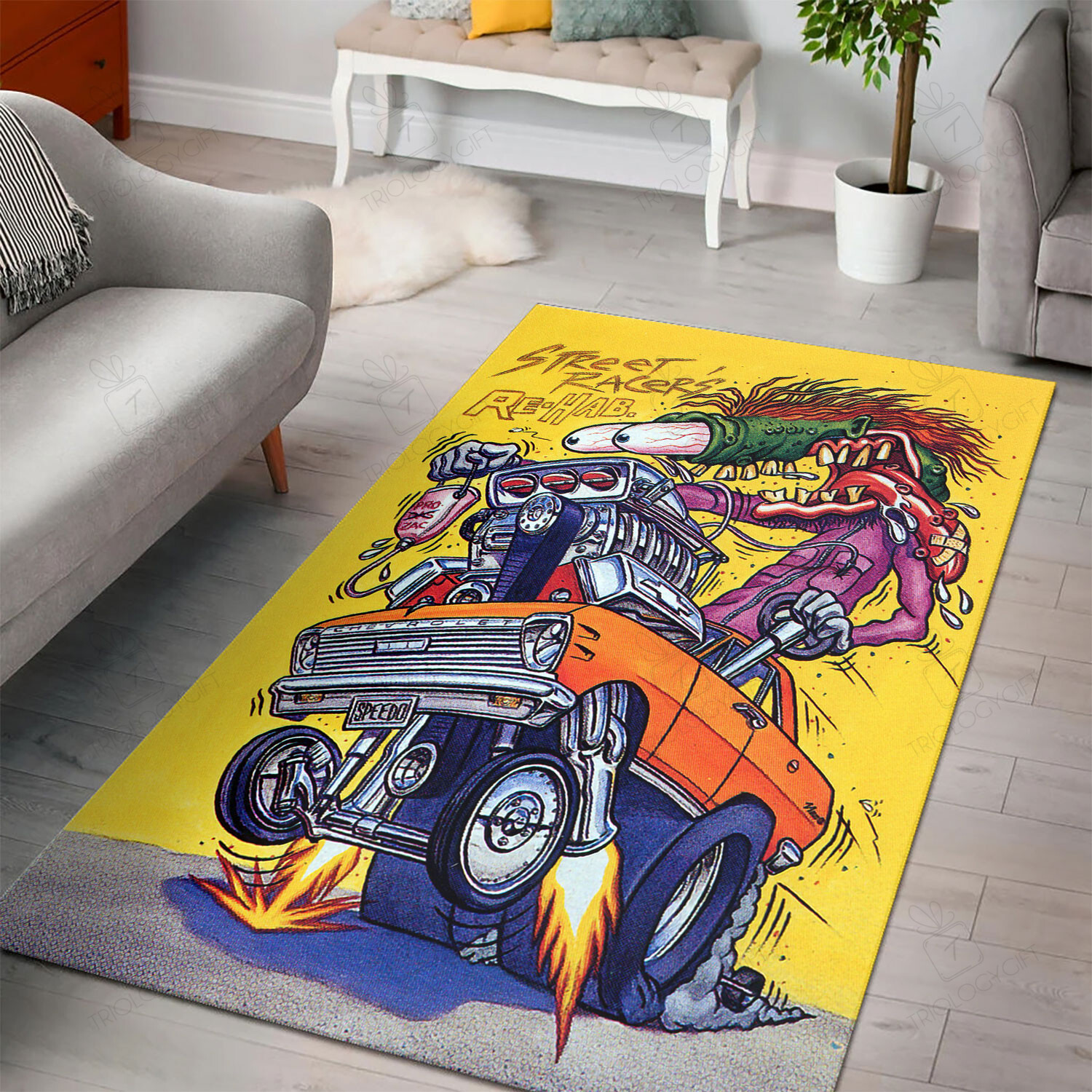Rat Fink Street Racers Rehab Rug Hot Rod Rug for Garage - Bluefink