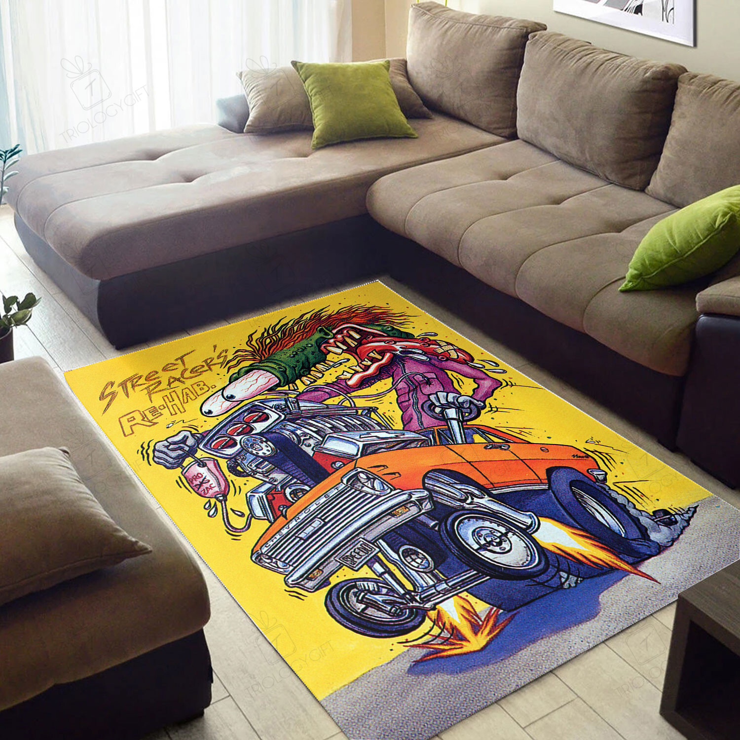 Rat Fink Street Racers Rehab Rug Hot Rod Rug for Garage - Bluefink