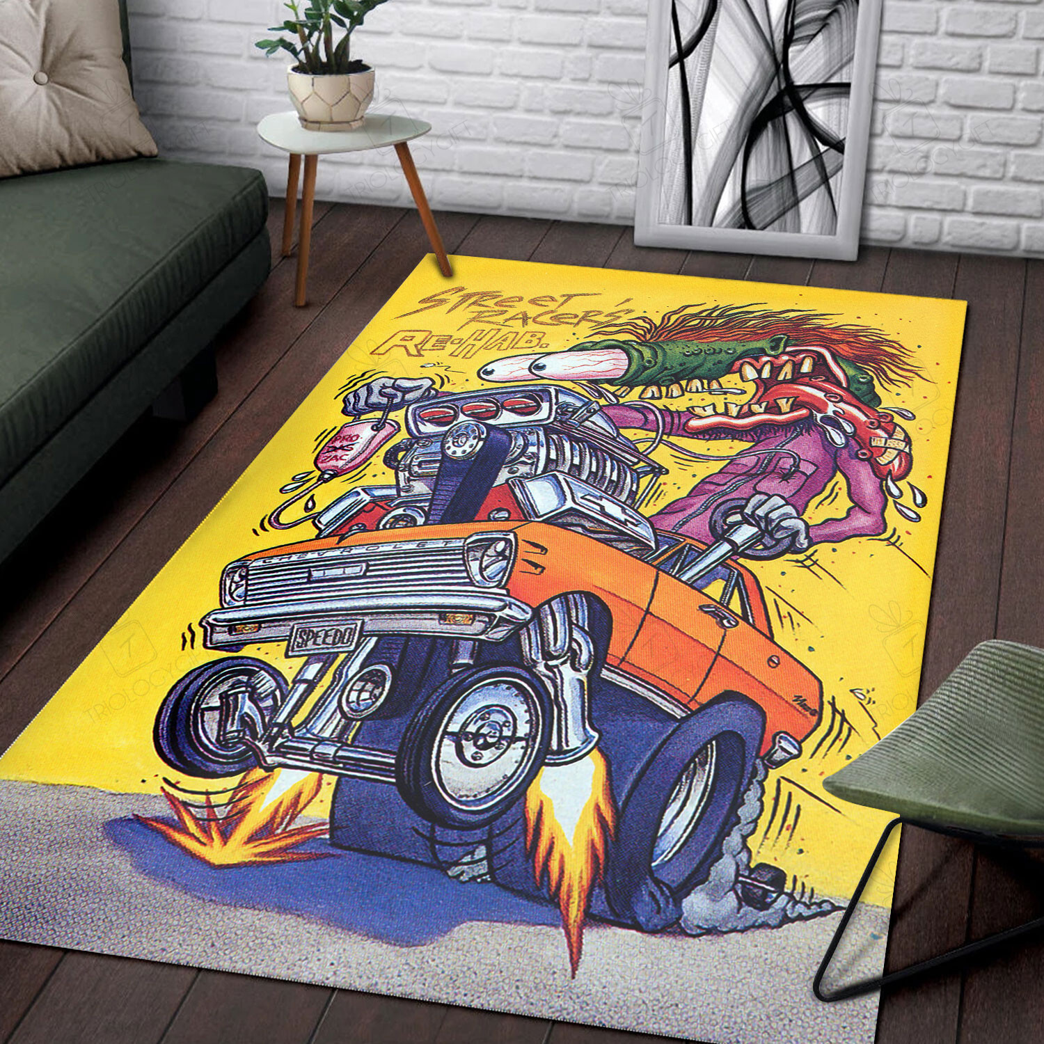 Rat Fink Street Racers Rehab Rug Hot Rod Rug for Garage - Bluefink