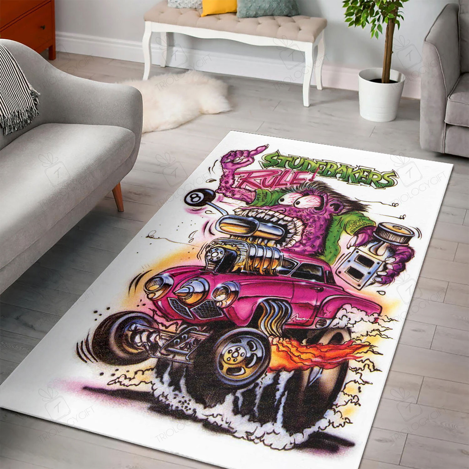 Rat Fink Studebakers Rule Rug Hot Rod Rug for Garage - Bluefink