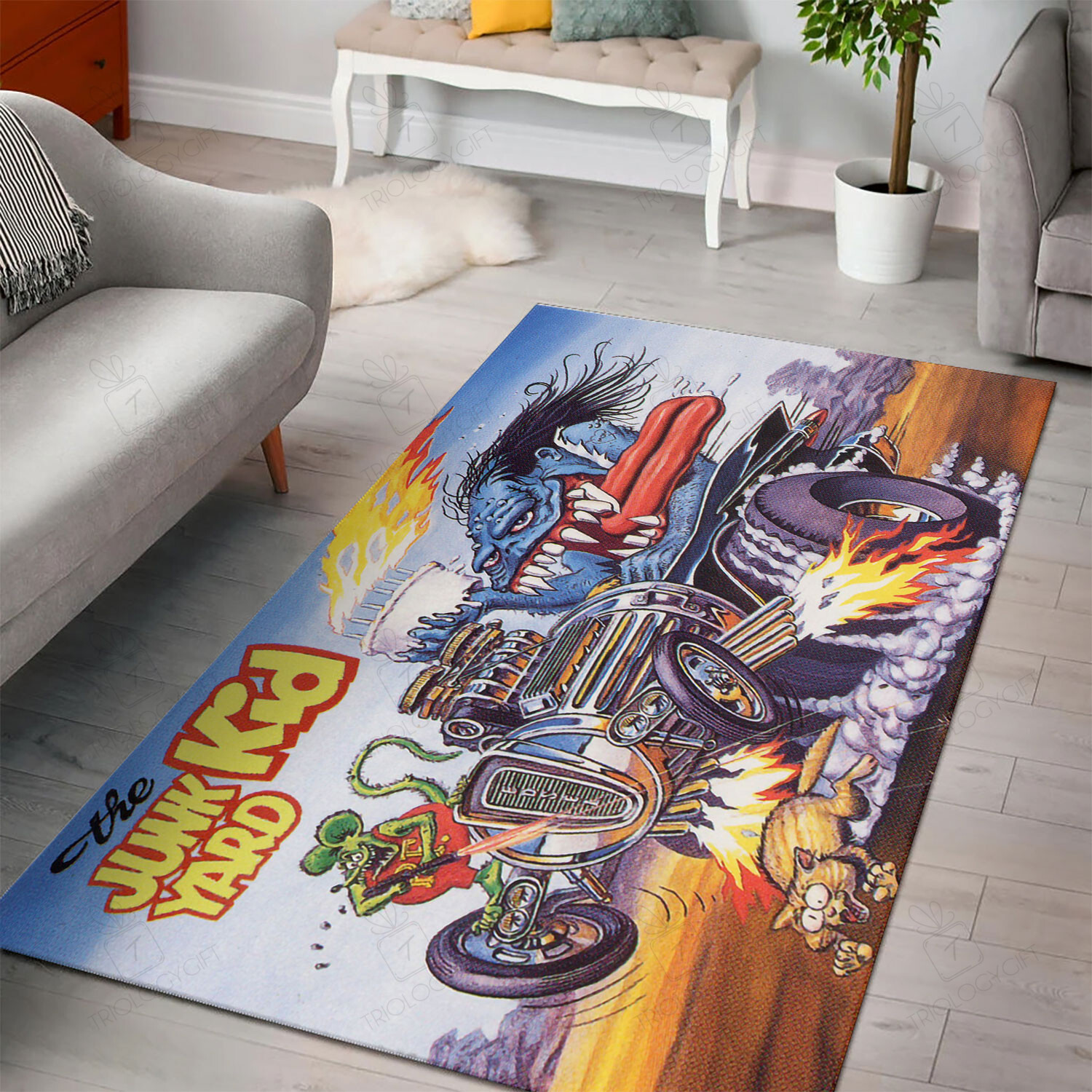 Rat Fink The Junk Yard Kid Rug Hot Rod Rug for Garage - Bluefink