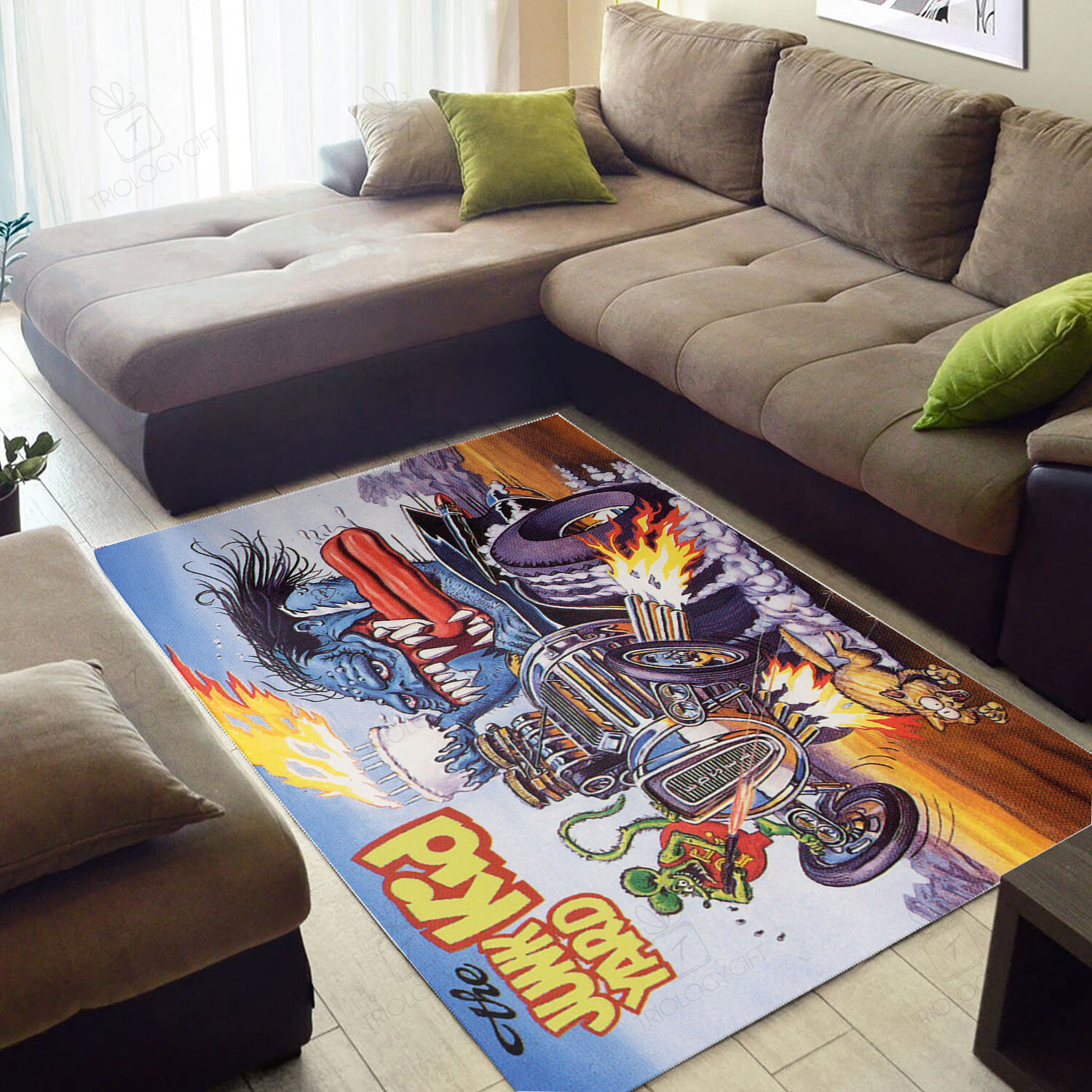 Rat Fink The Junk Yard Kid Rug Hot Rod Rug for Garage - Bluefink