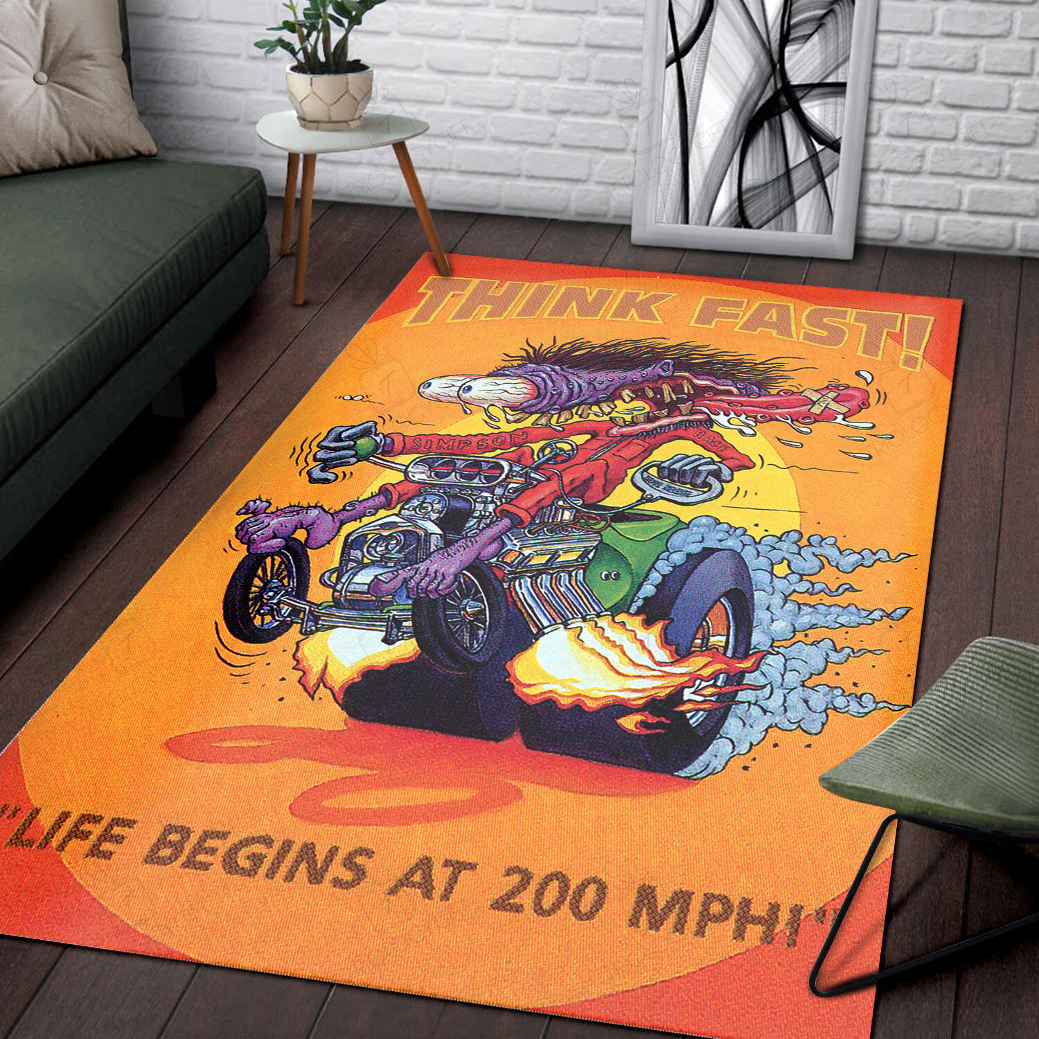 Rat Fink Think Fast Hot Rod Rug - Life Begins At 200 MPHI Hot Rod Rug ...