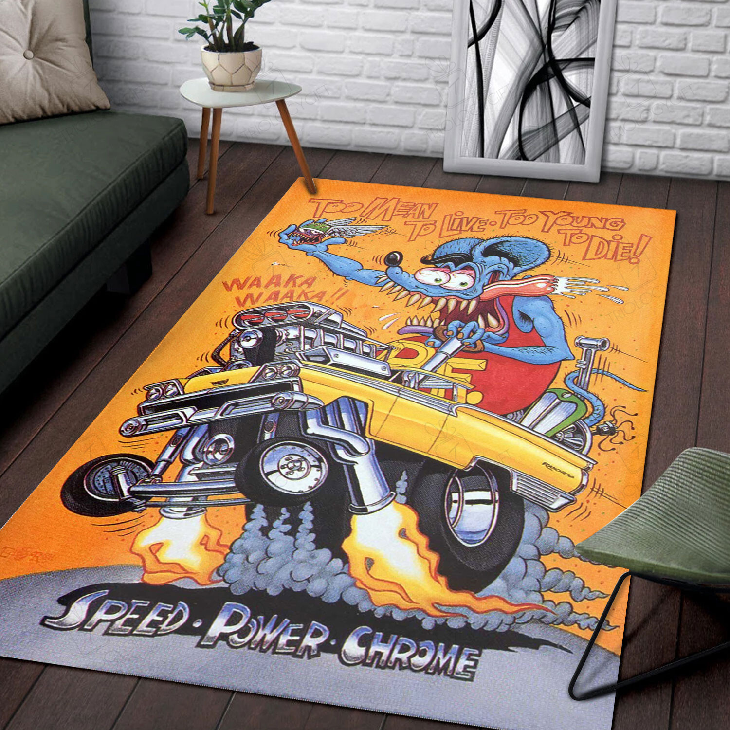 Rat Fink Too Mean To Live Too Young To Die Rug Hot Rod Rug for Garage ...