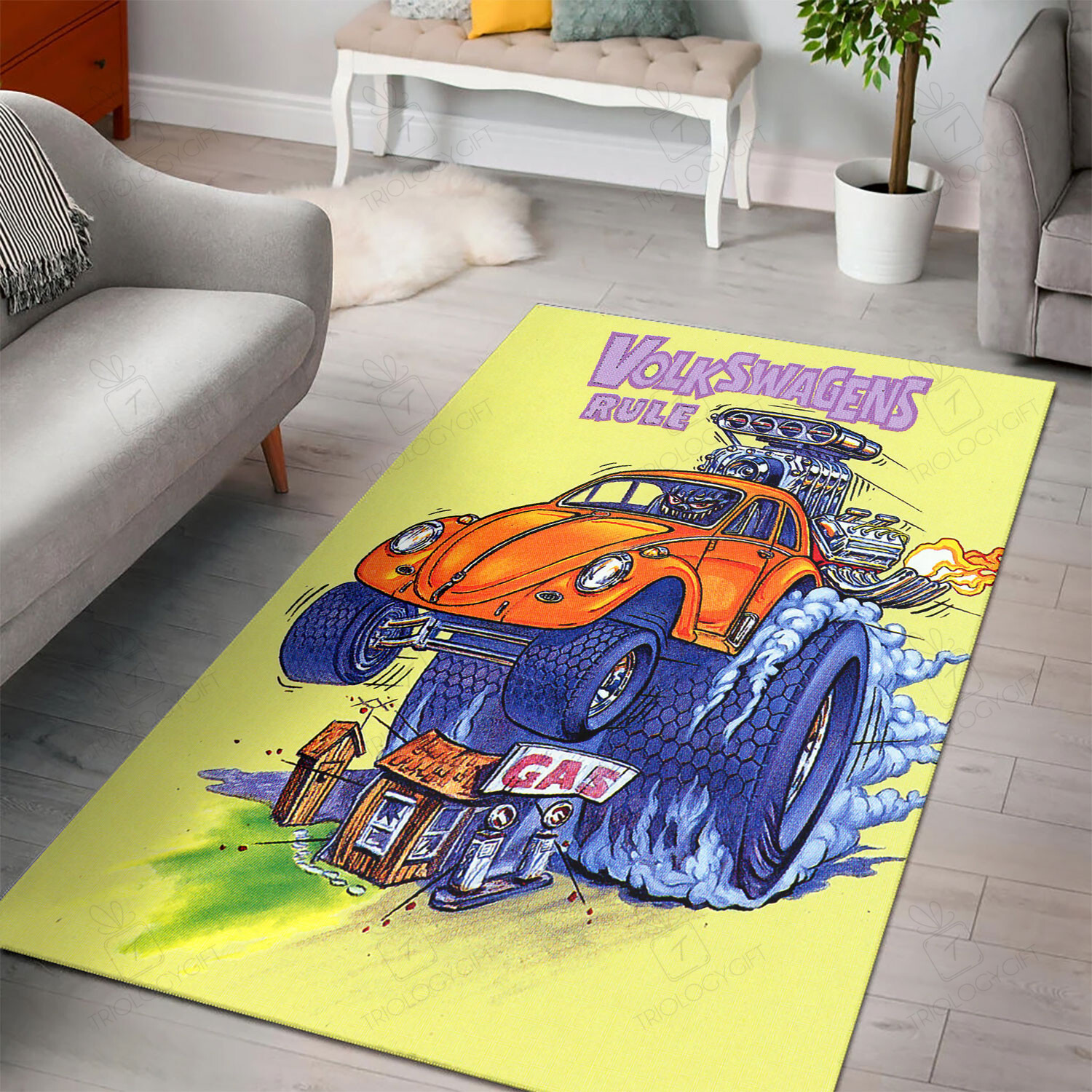 Rat Fink Volkswagens Rule Rug Hot Rod Rug for Garage - Bluefink