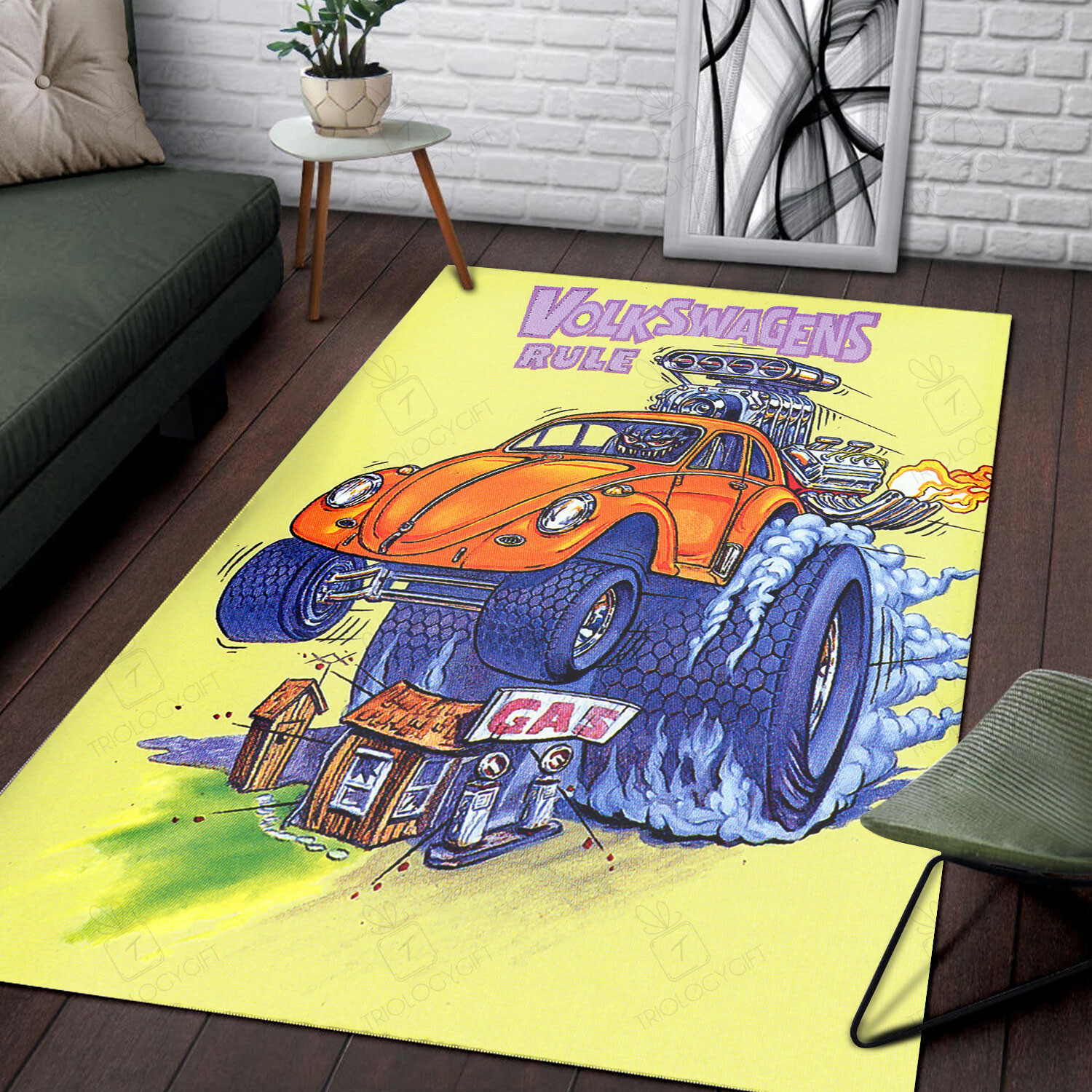 Rat Fink Volkswagens Rule Rug Hot Rod Rug for Garage - Bluefink