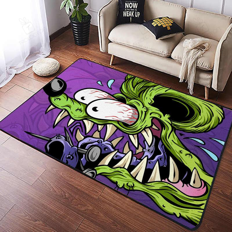 Scary Rat Fink Rug Hot Rod Rug for Garage - Bluefink