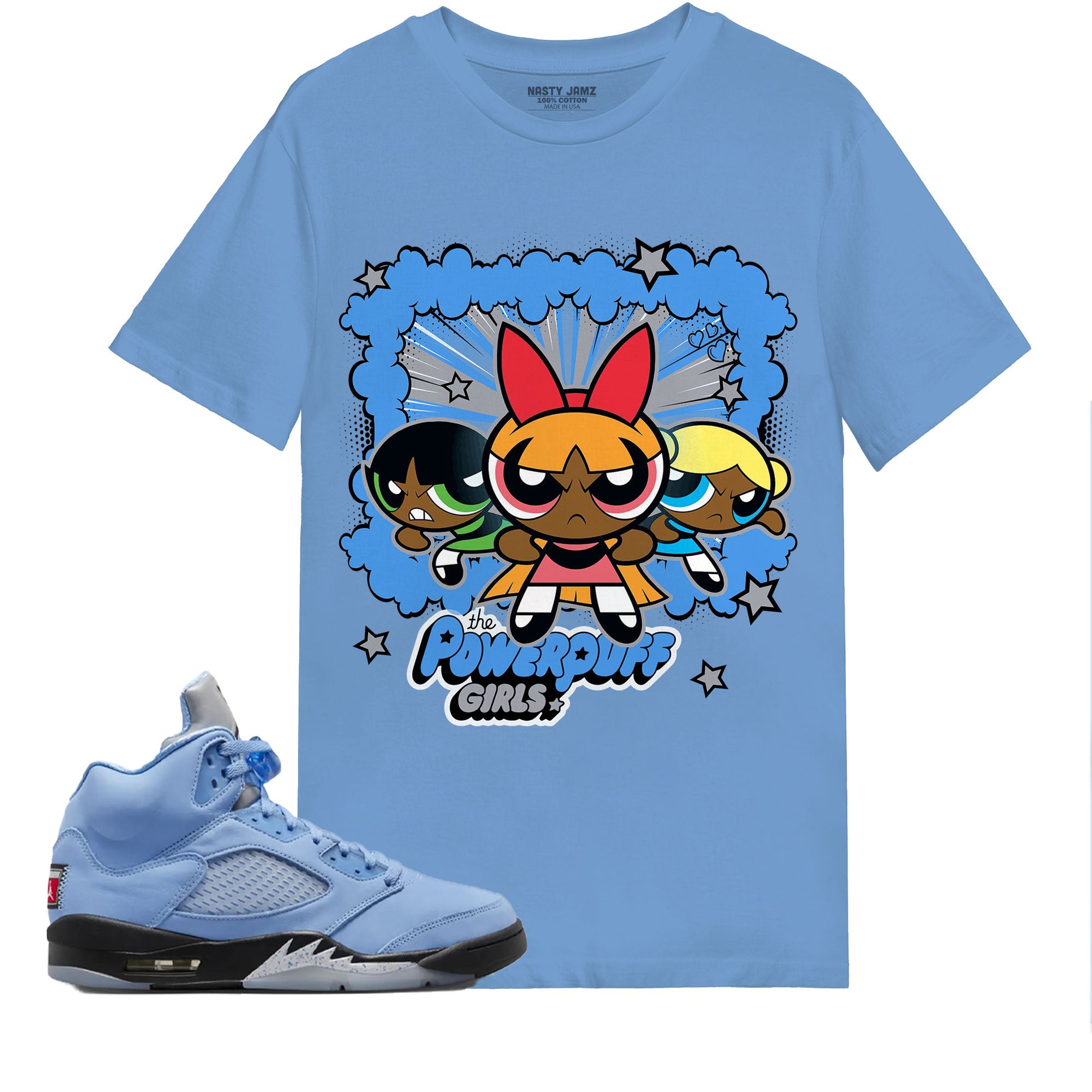 The Powerpuff Girls Shirt Match Jordan 5 University Blue Shirt In Color ...