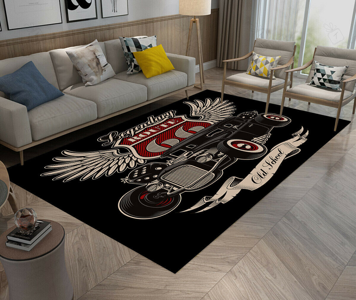Vintage American Hot Rod Route 66 Area Rug - Classic Design for Hot Rod ...