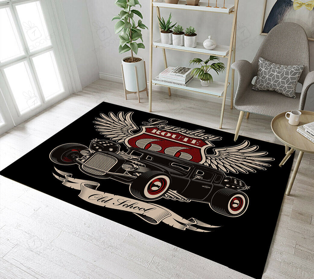 Vintage American Hot Rod Route 66 Area Rug - Classic Design for Hot Rod ...
