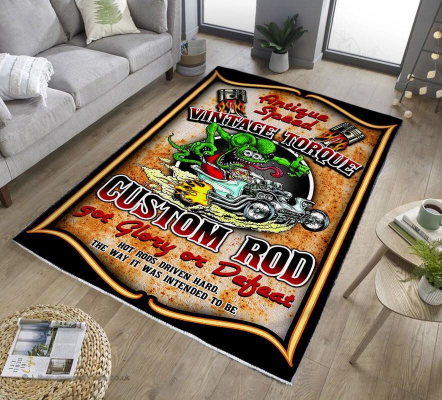 Vintage Torque Custom Hot Rod Area Rug Hot Rod Rug for Garage - Bluefink