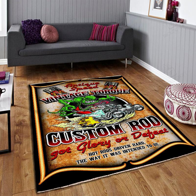 Vintage Torque Custom Hot Rod Area Rug Hot Rod Rug for Garage - Bluefink