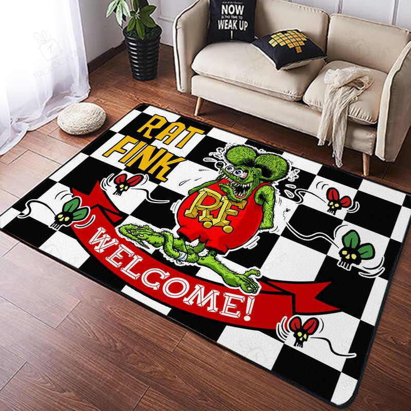 Welcome Rat Fink Rug Hot Rod Rug for Garage - Bluefink