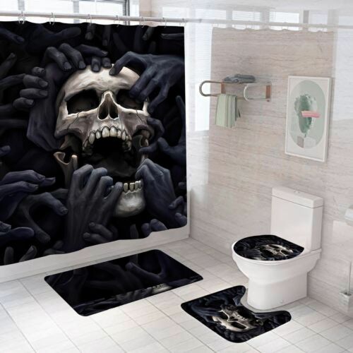 3D Skeleton Skull Black Bathroom Shower Curtain Decor - Bluefink