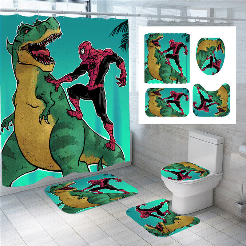 3D Spider-Man Dinosaur Bathroom Shower Curtain Decor - Bluefink