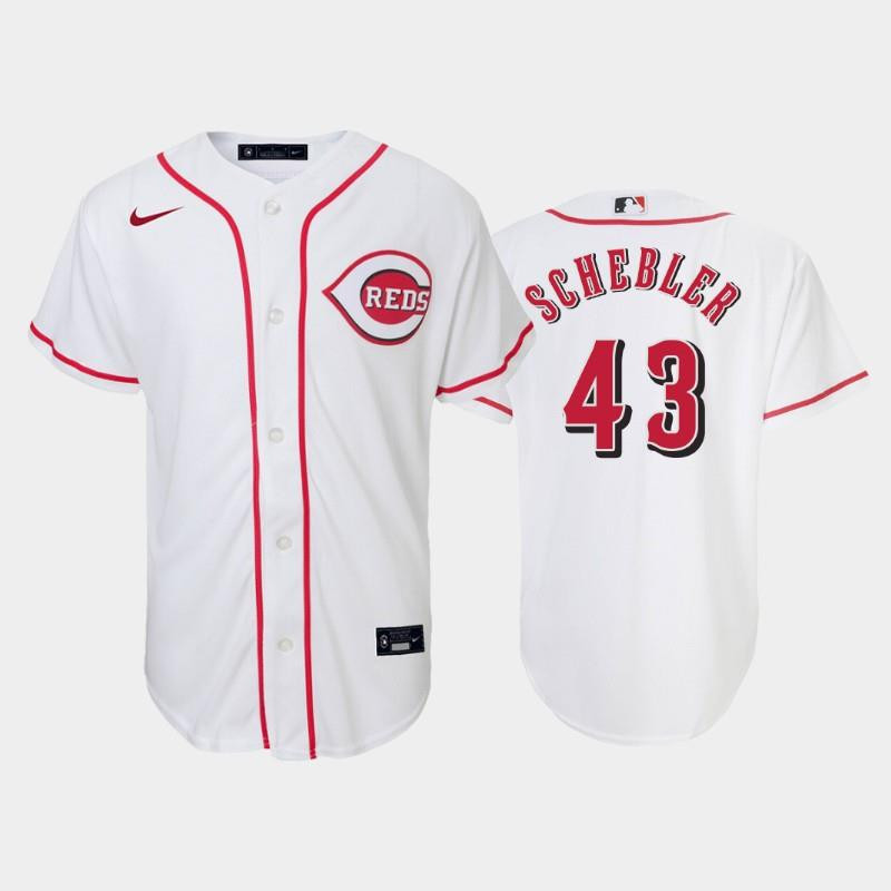 43 Scott Schebler Youth Reds Home White Jersey - Bluefink
