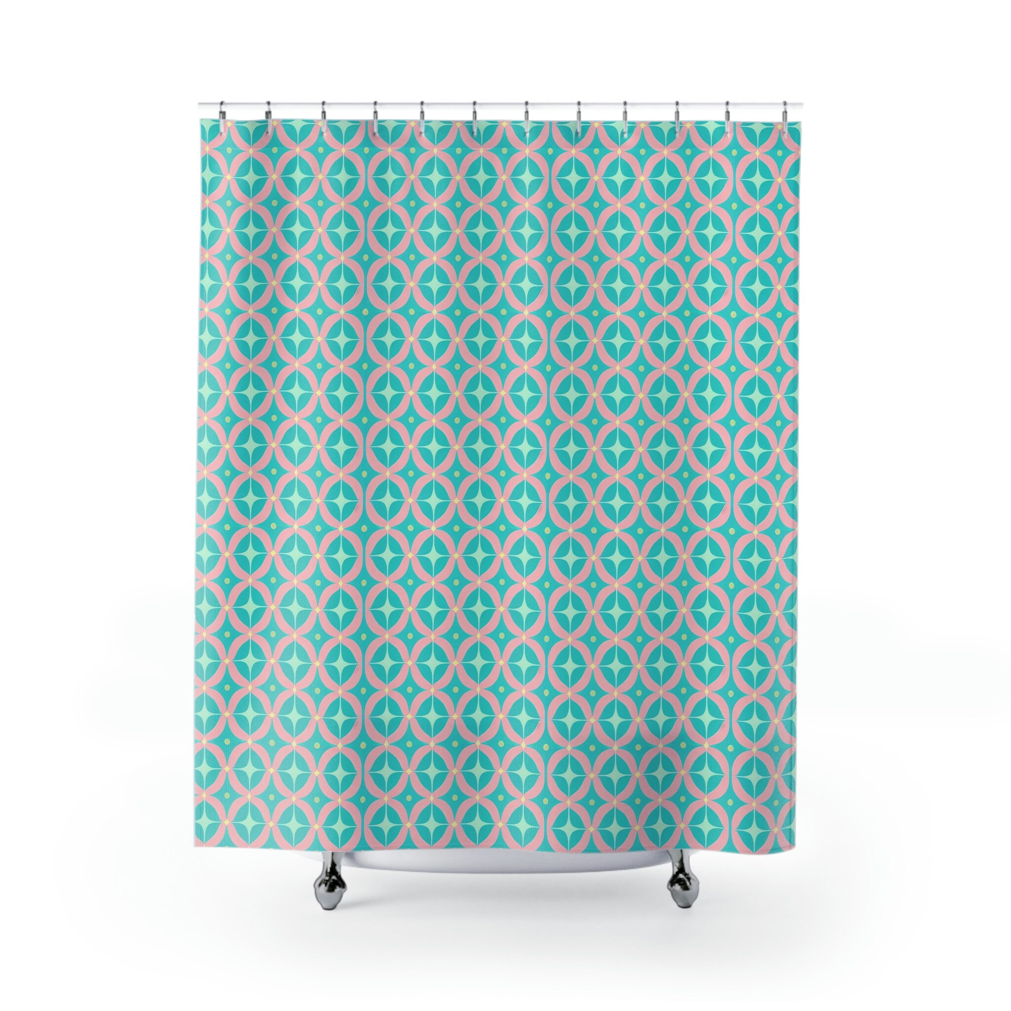 60s Shower Curtain, Mid Century Modern Style, Neutral Colors - Bluefink