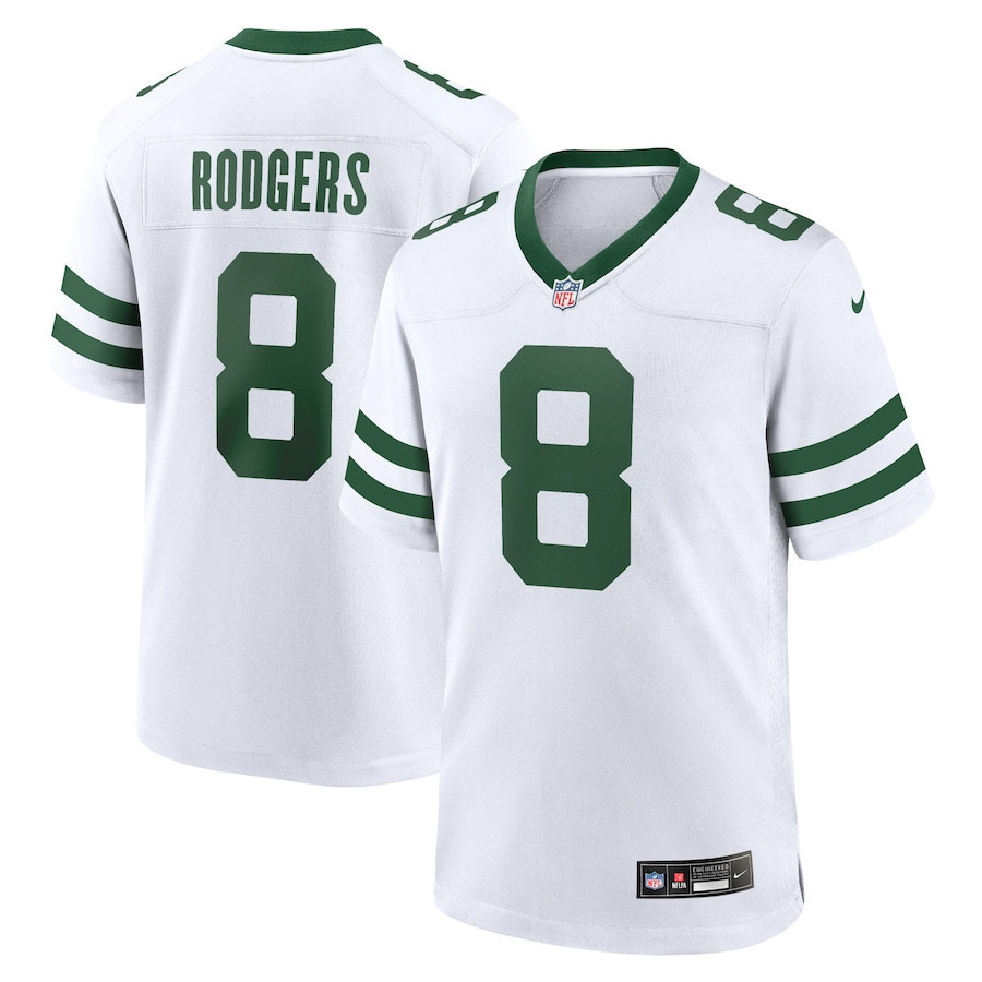 Aaron Rodgers 8 New York Jets Legacy Game Men Jersey - White - Bluefink