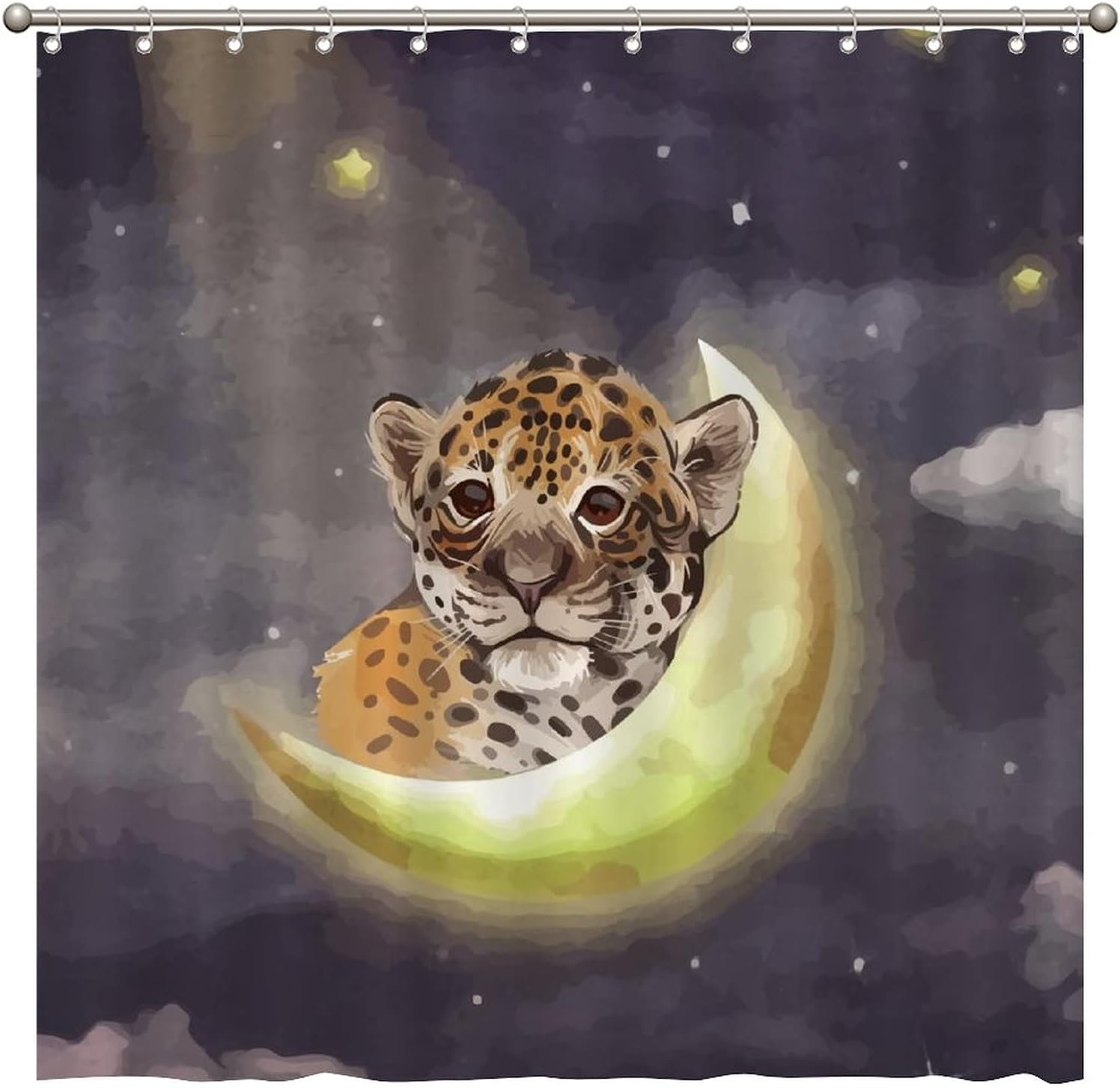 Add a Splash of the Night Sky to your Bathroom with Young Star Leopard Moon Night Shower Curtain ...