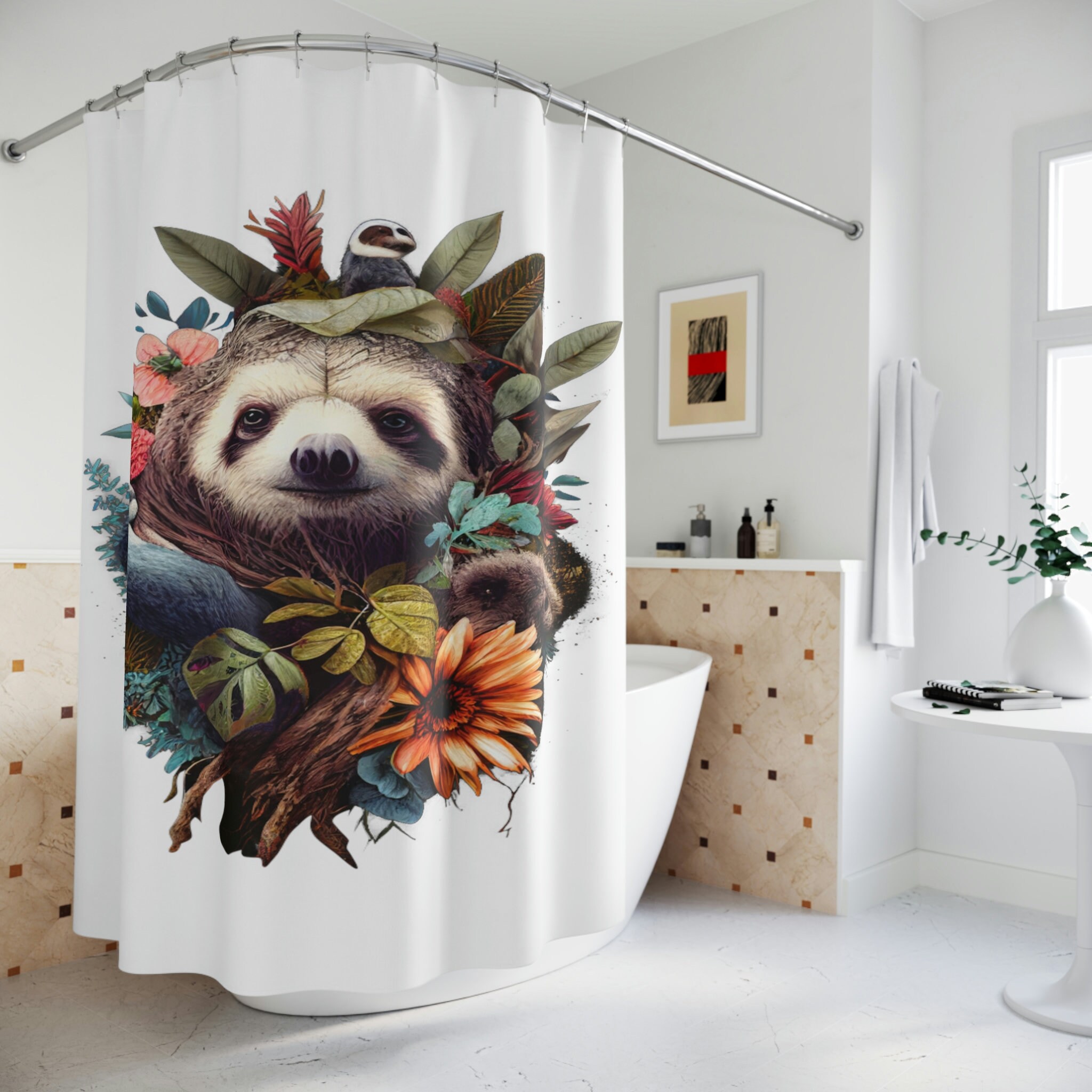 Aesthetic Luxury Sloth Sherpa Shower Curtain for Restrooms - Bluefink
