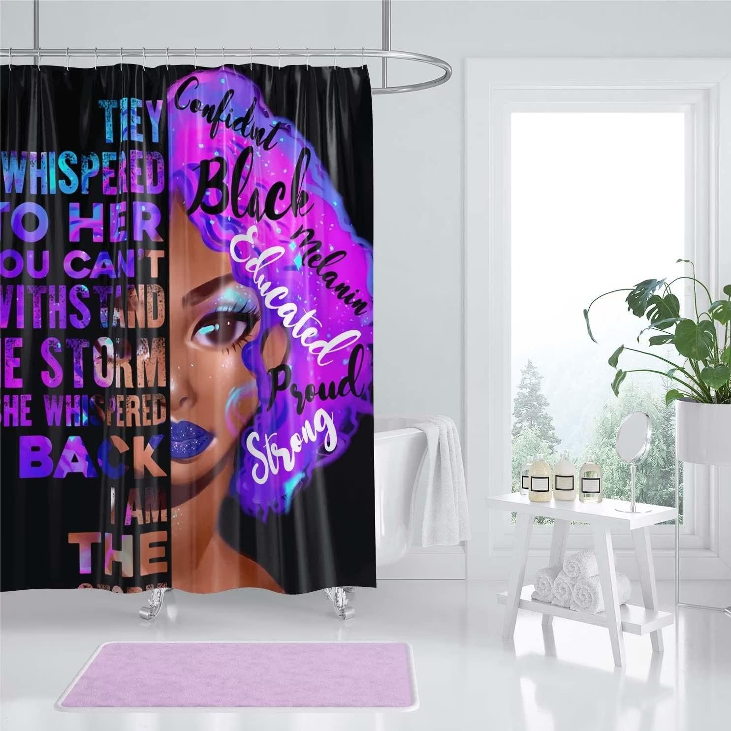 African American Girl Inspirational Slogan Bathroom Shower Curtain ...