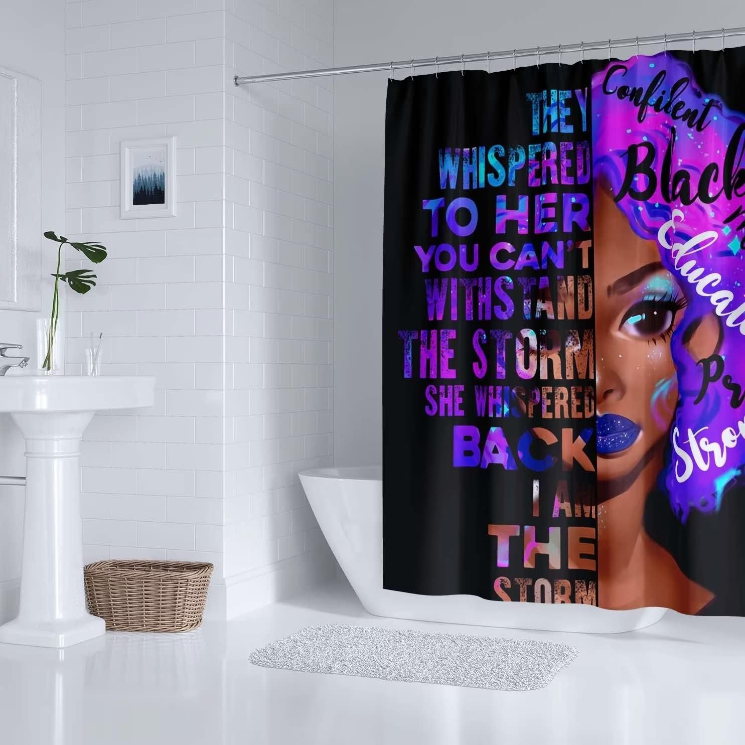 African American Girl Inspirational Slogan Bathroom Shower Curtain ...