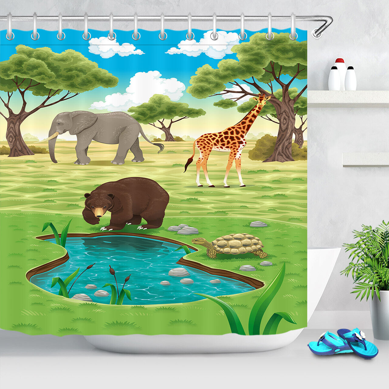 African Wild Animals Shower Curtain Bathroom Decor - Bluefink