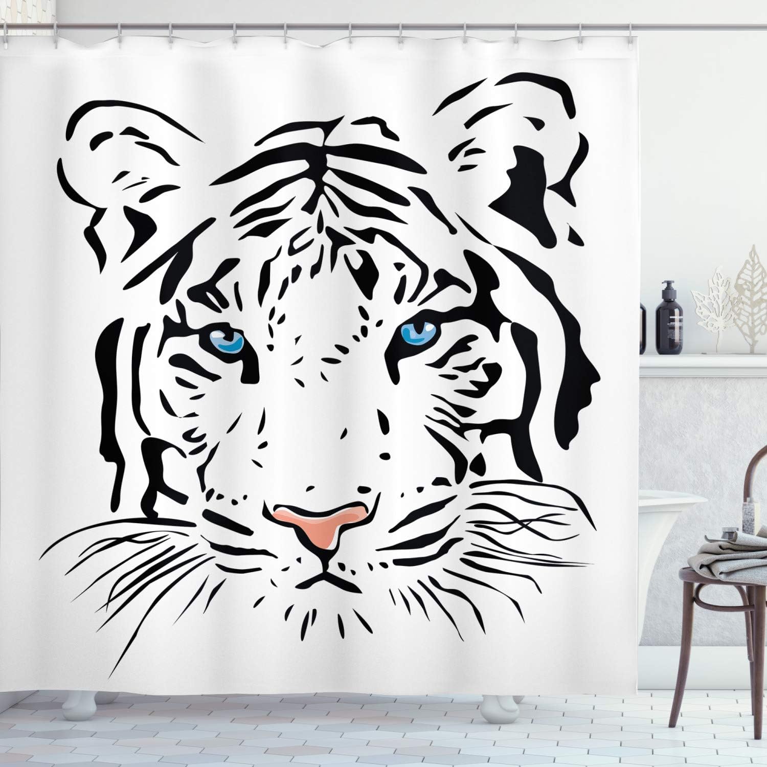 Albino Tiger Shower Curtain, Head with Ocean Blue Eyes Bathroom Decor ...