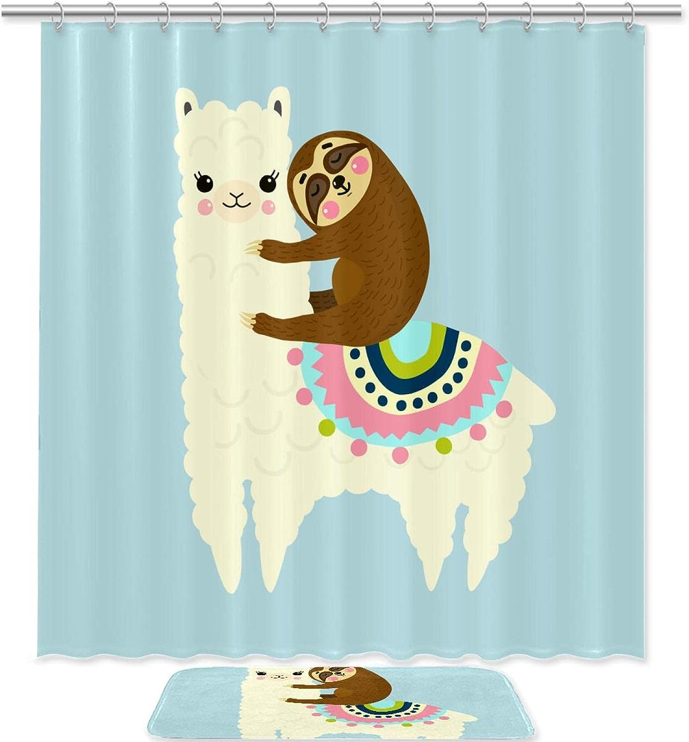 Alpaca & Sloth Shower Curtain - Cute Bathroom Decor - Bluefink