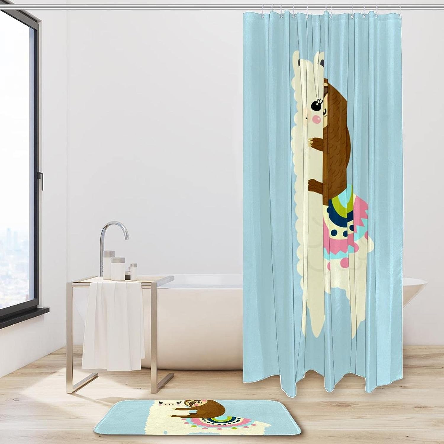 Alpaca & Sloth Shower Curtain - Cute Bathroom Decor - Bluefink