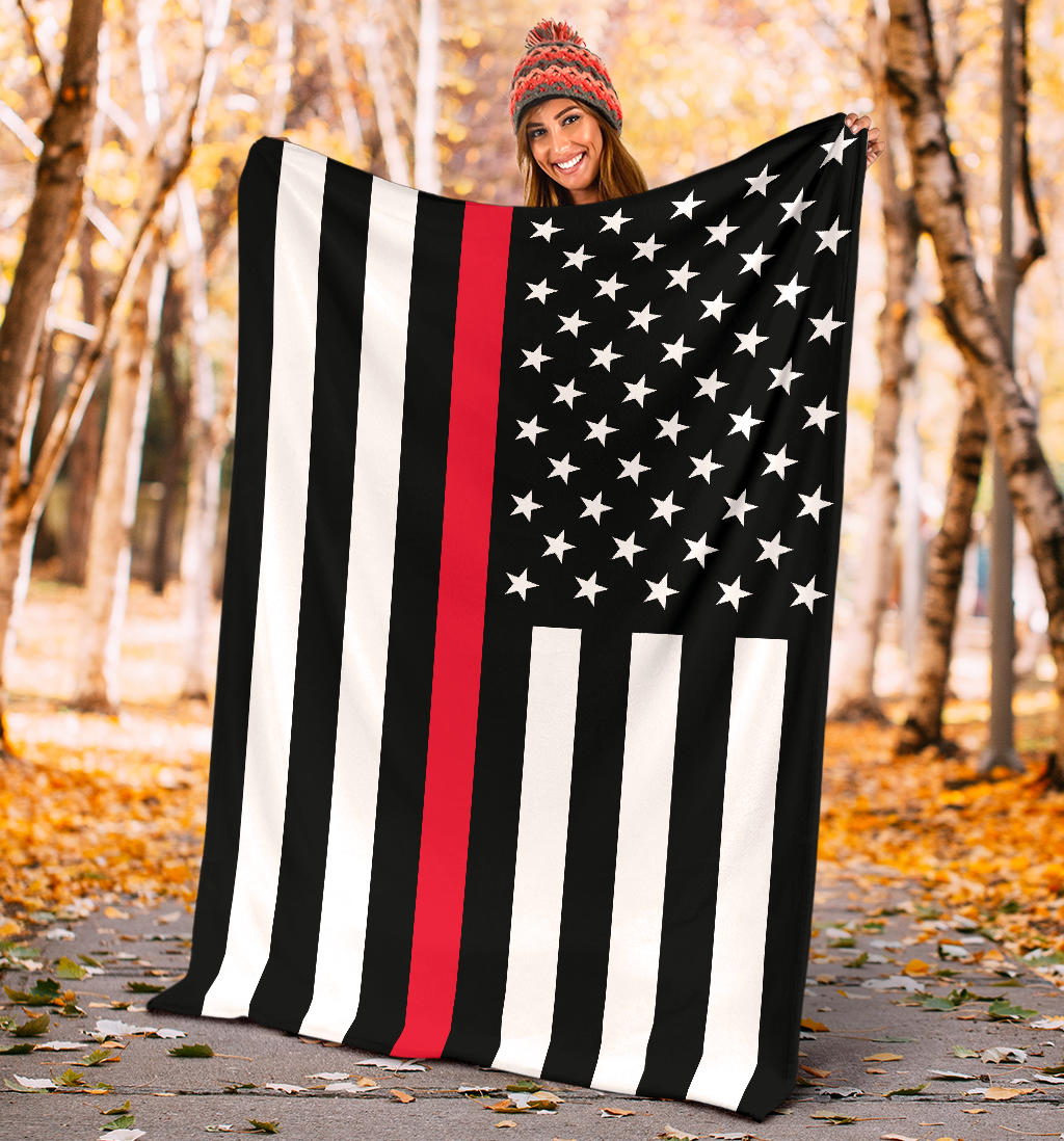 American Usa Flag Red Stripe Firefighter Blanket - Bluefink