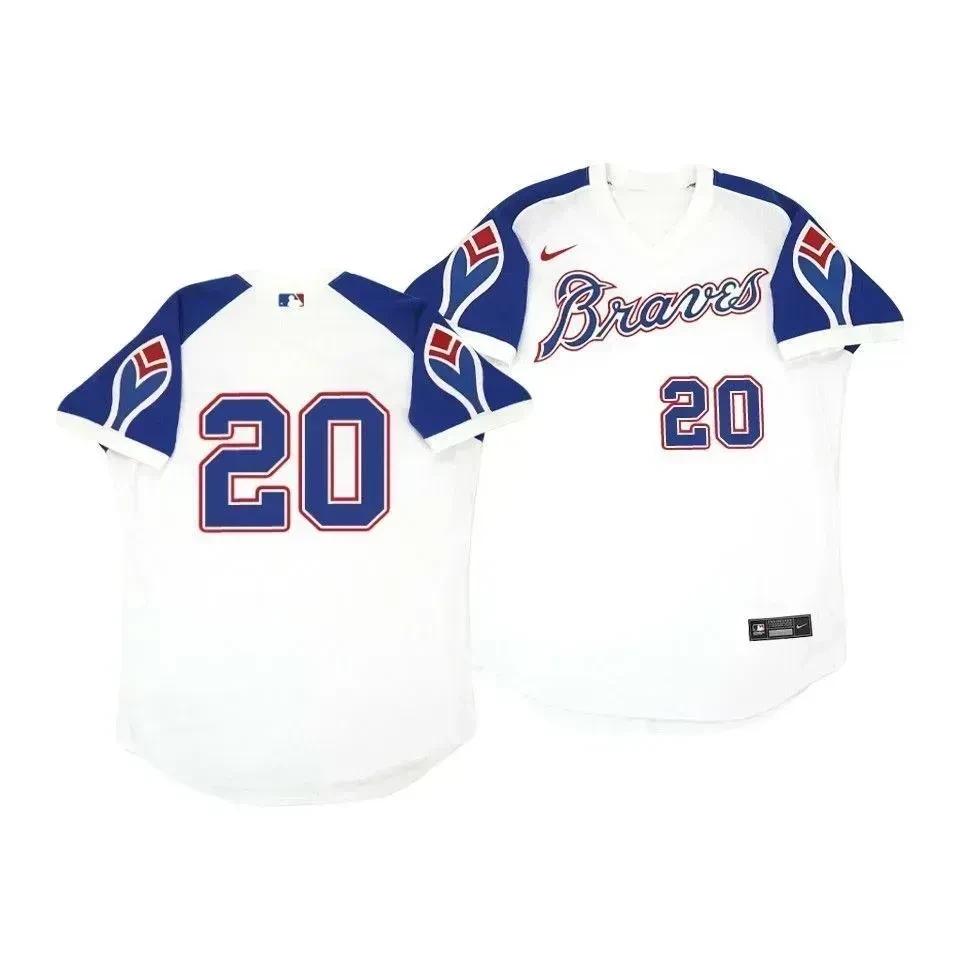 Atlanta Braves Jersey, Marcell Ozuna 20 Cooperstown White Throwback Home Jersey - Bluefink