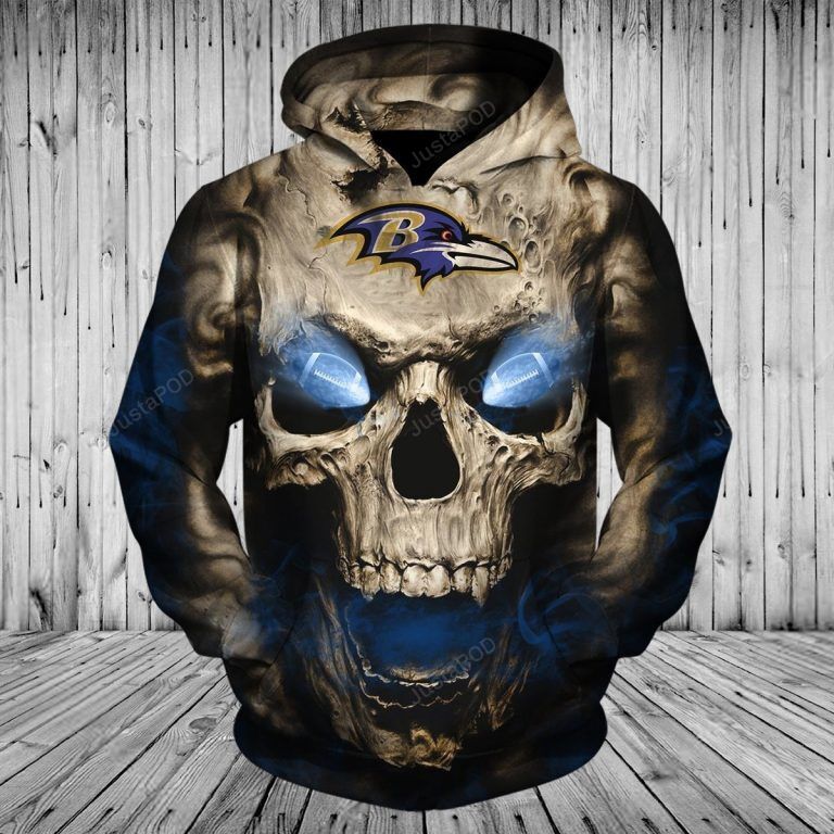 Baltimore Ravens 3D Skull Hoodie - Bluefink
