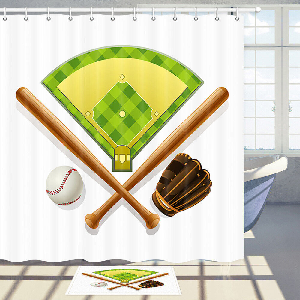 Baseball Field and Set Shower Curtain Decor for Sports Bathroom - Bluefink