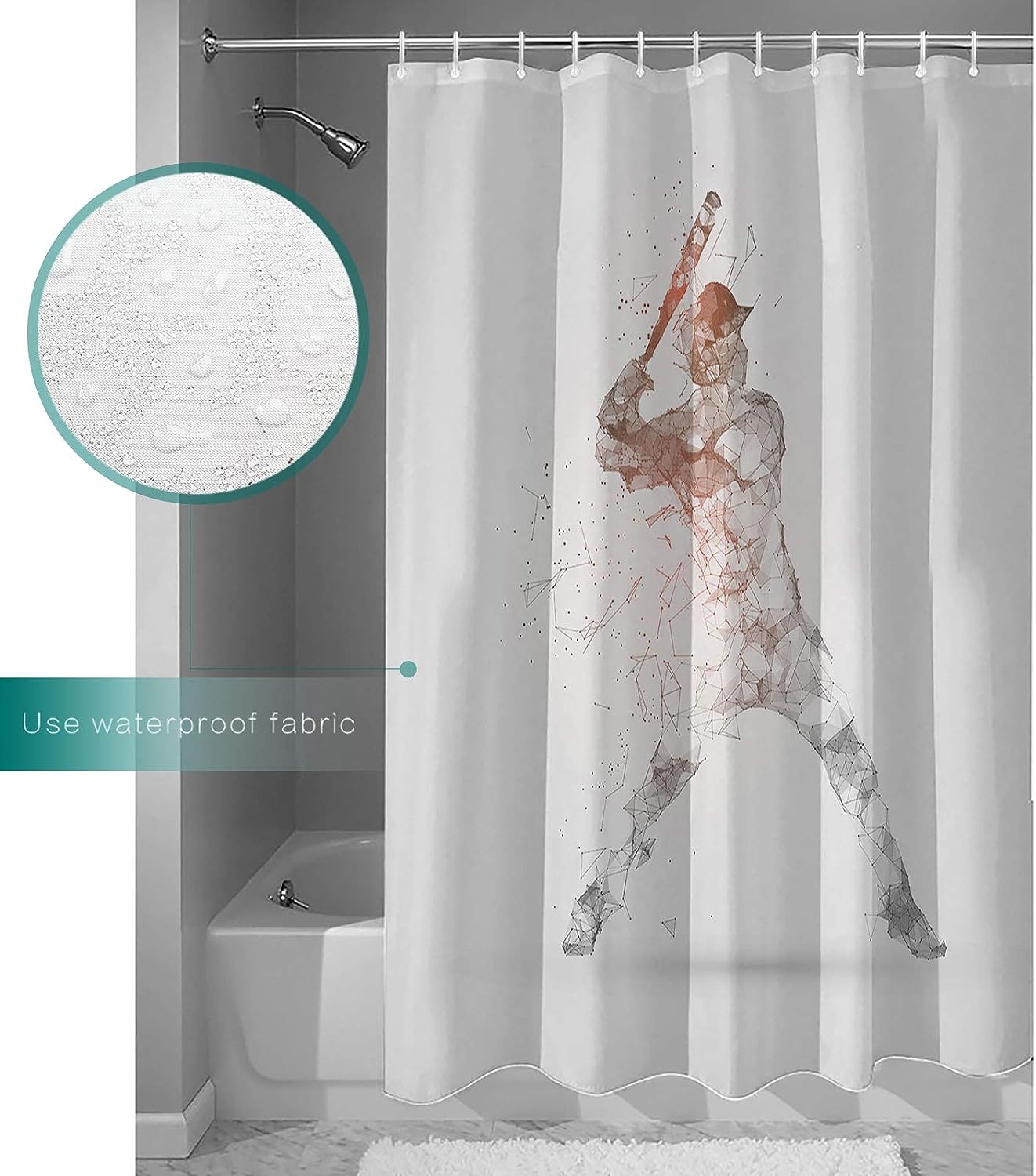 Baseball Game Shower Curtain - Ball Sports Theme Bathroom Decor - Bluefink