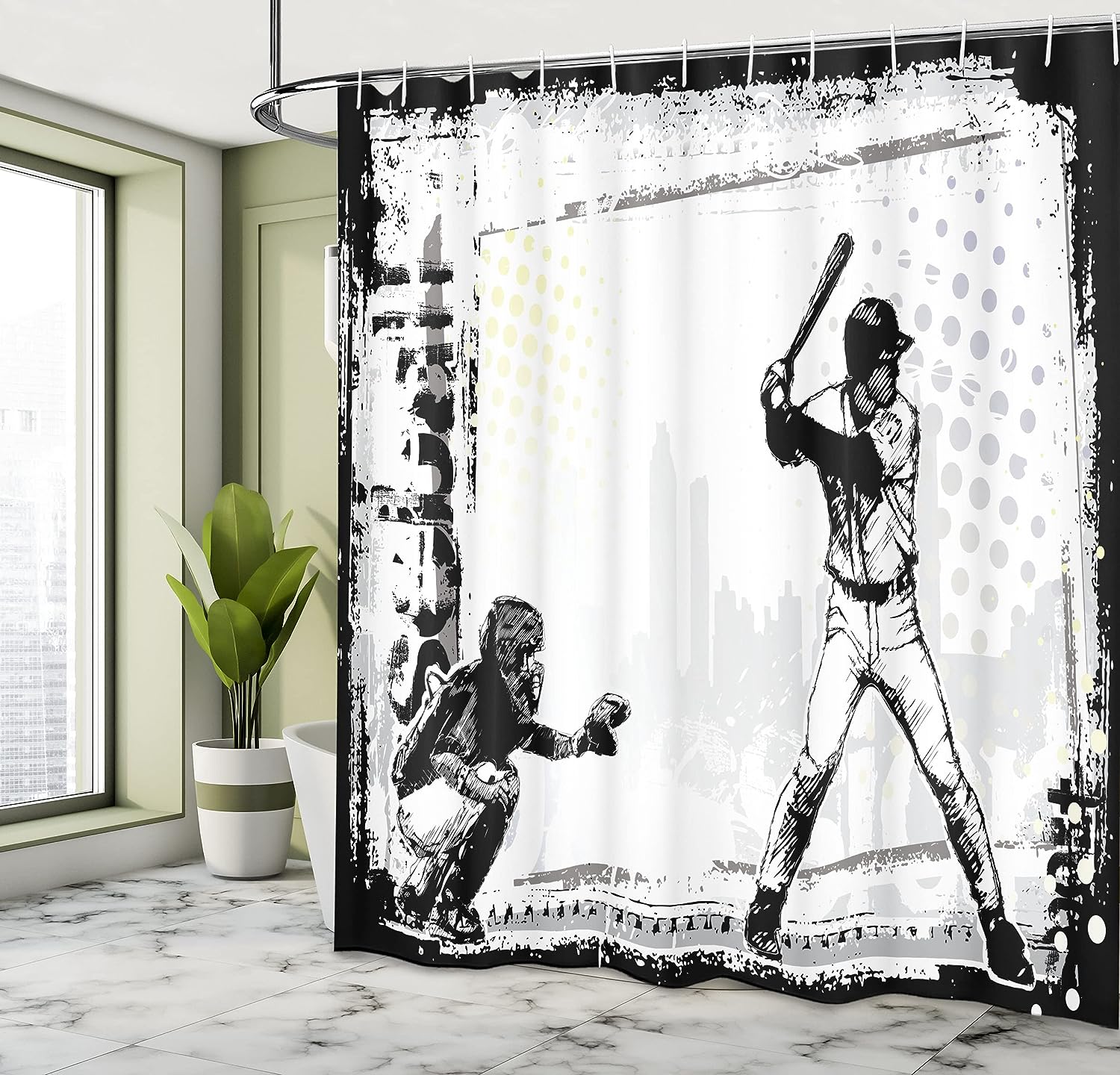 Basketball Wall Art Shower Curtain, Sports Bathroom Decor with Paint ...